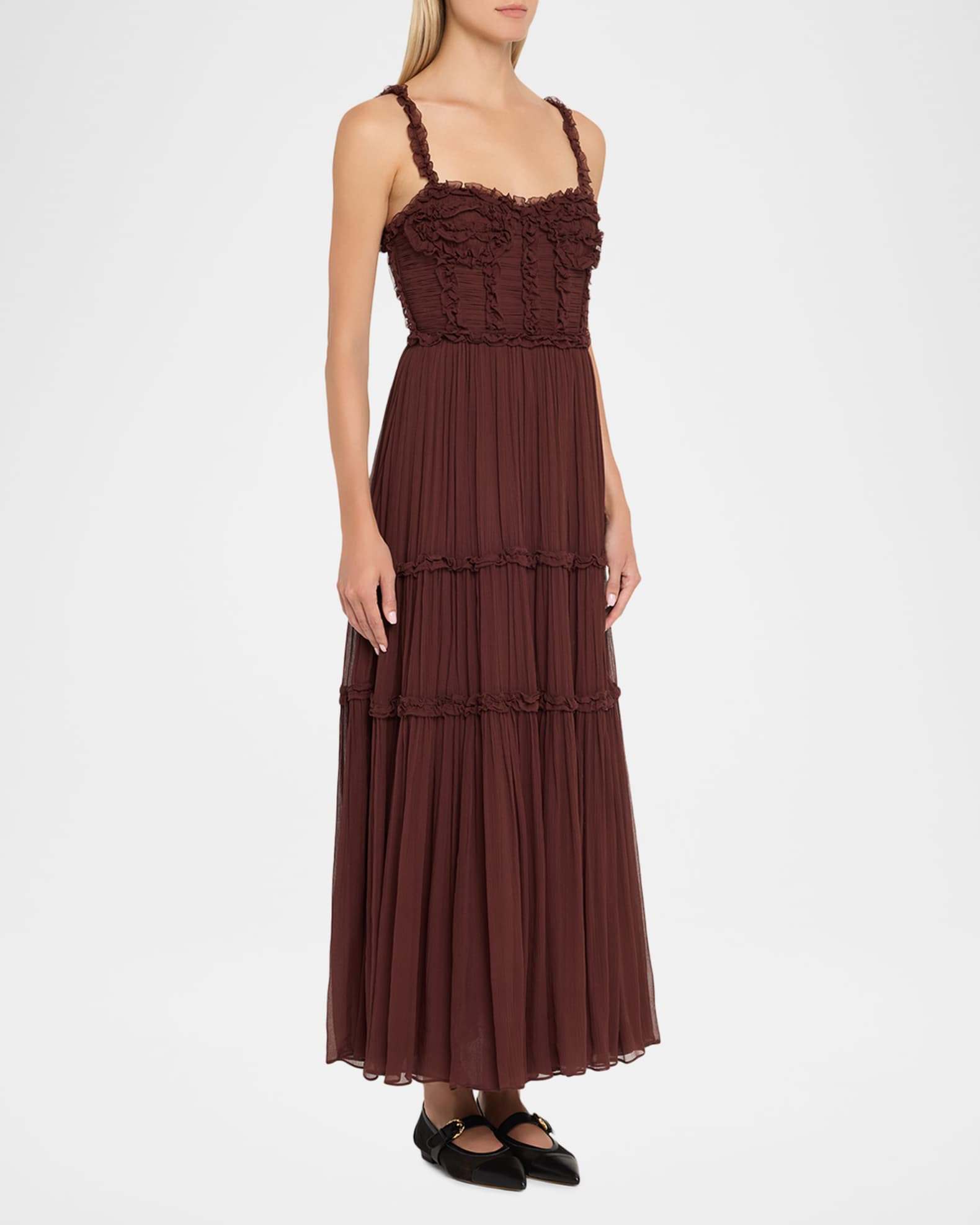 Ulla Johnson Talitha Smocked Sleeveless Silk Midi Dress | Neiman Marcus