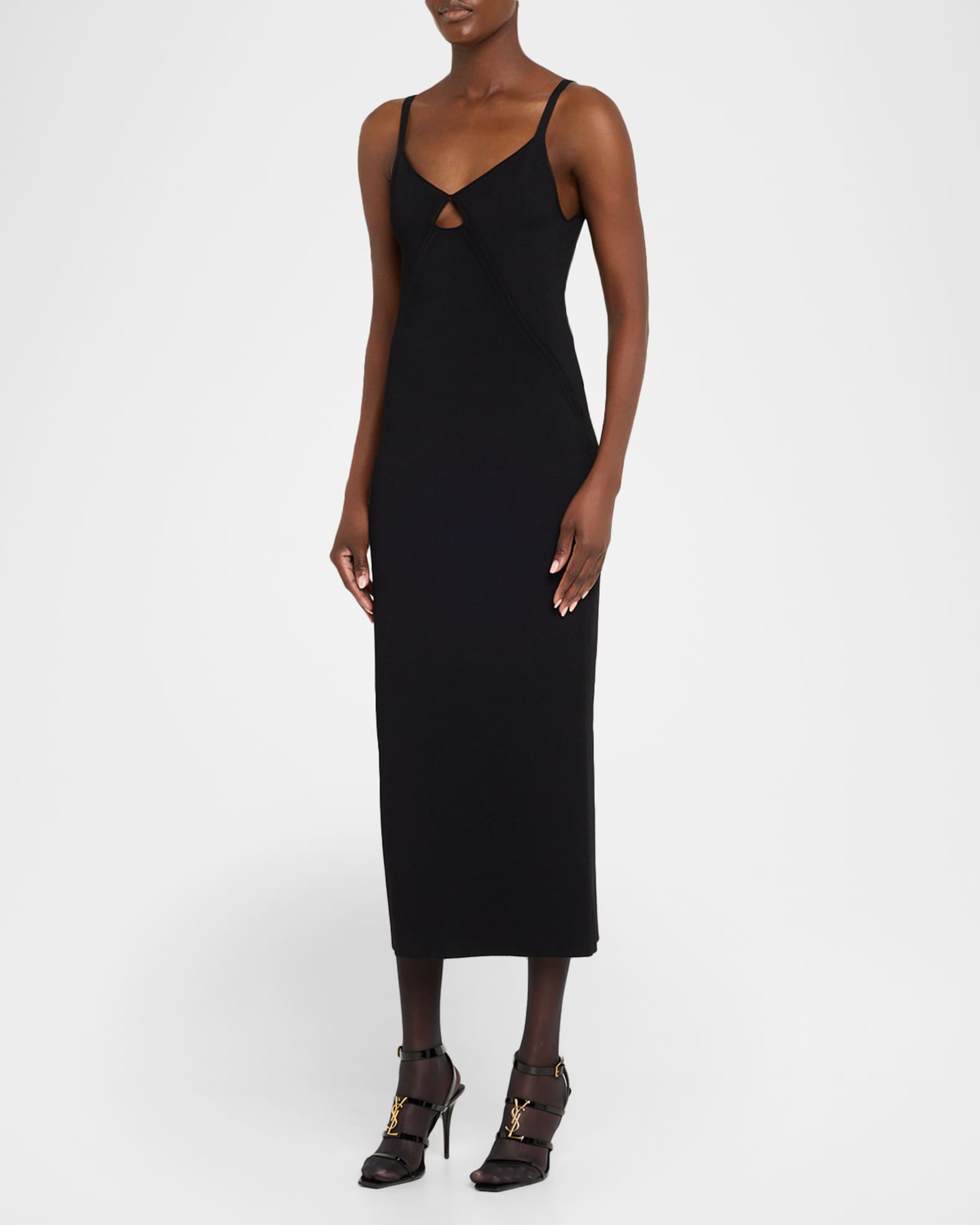 Saint Laurent Cassandra YSL Medallion Leather Stiletto Sandals | Neiman ...