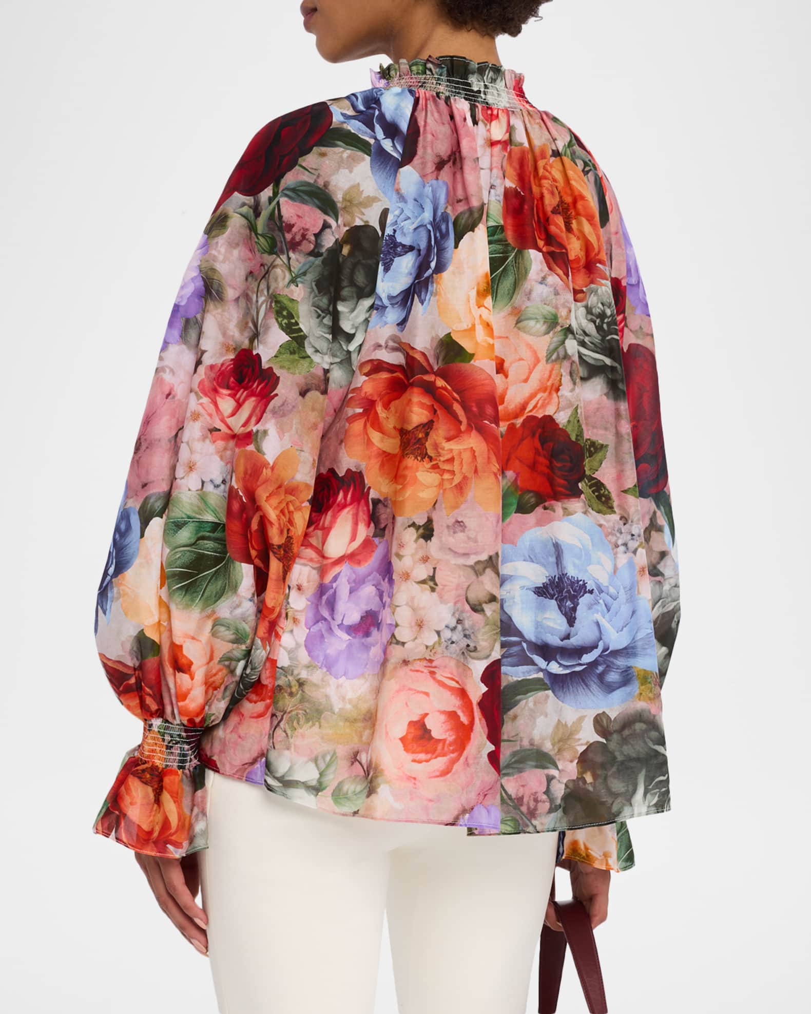Alice + Olivia Norah Tie-Neck Peasant Blouse | Neiman Marcus