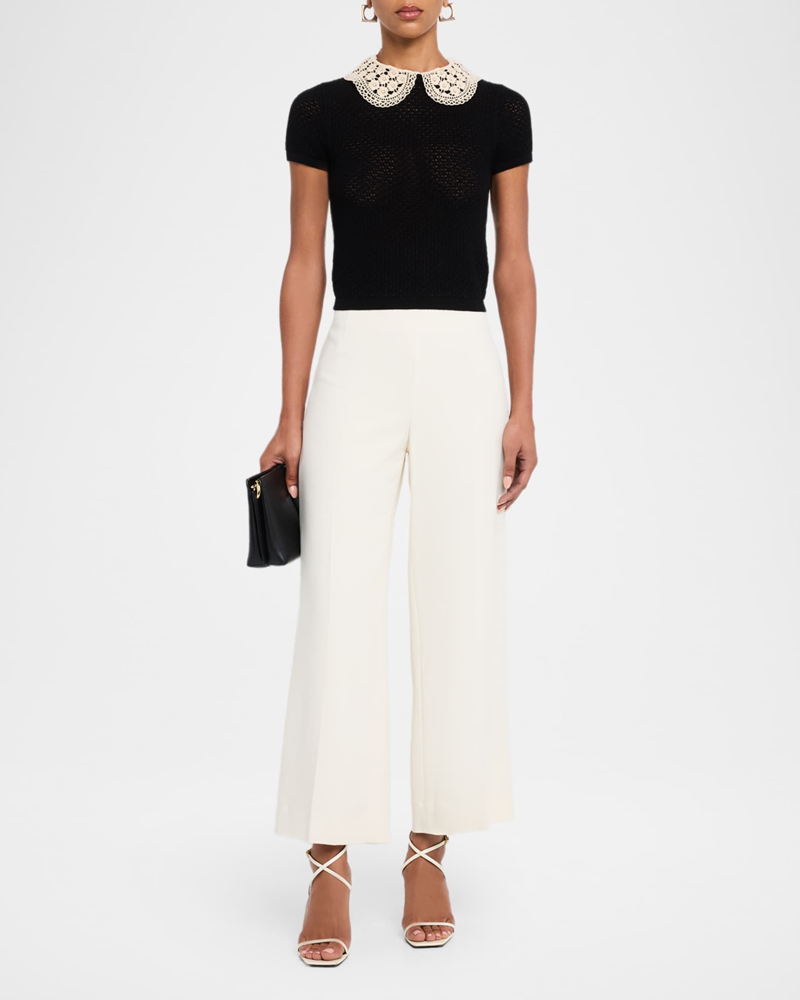 Alice + Olivia Chase Crochet-Collar Sweater | Neiman Marcus