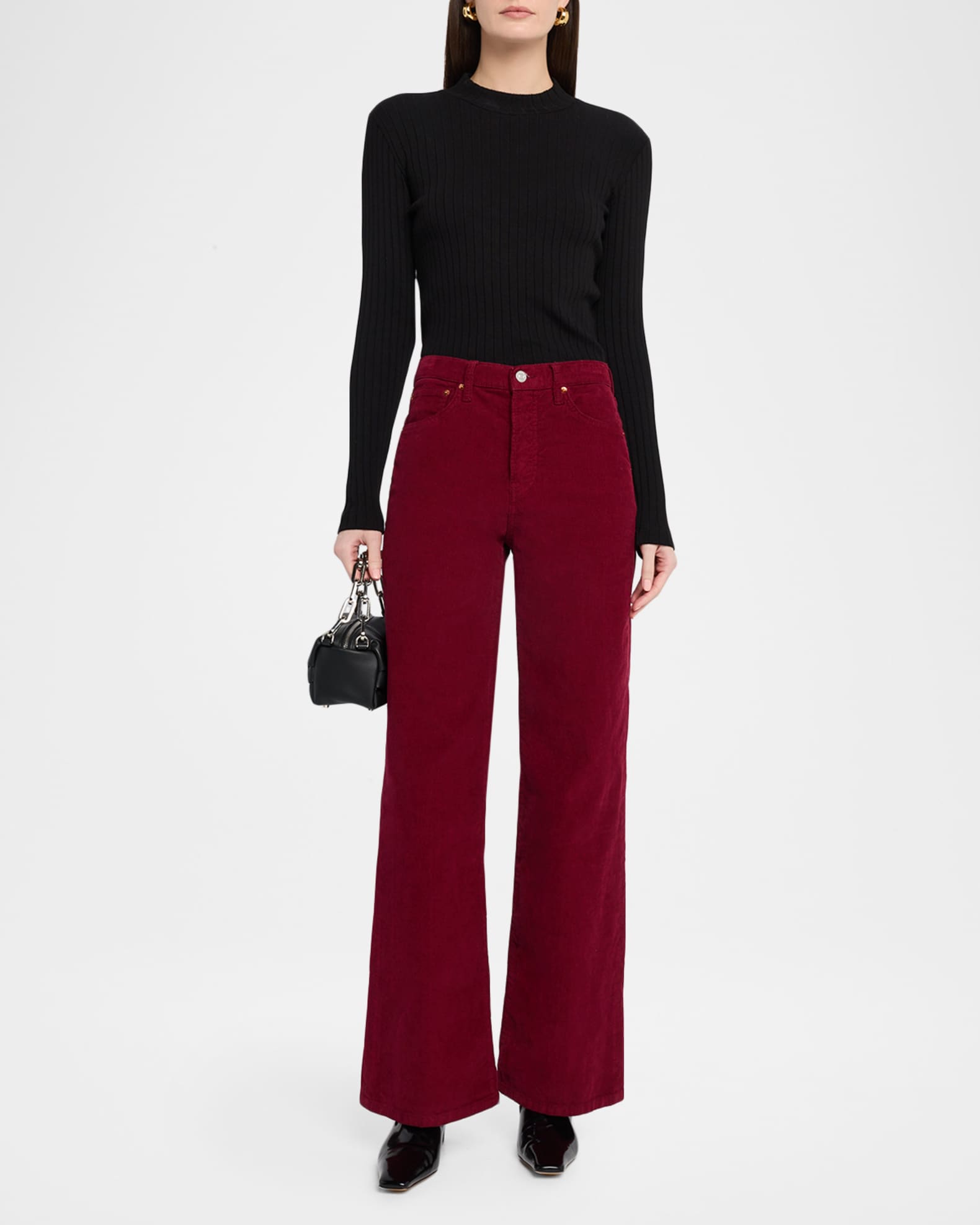 Studded Wide Flare Corduroy Pants | Neiman Marcus