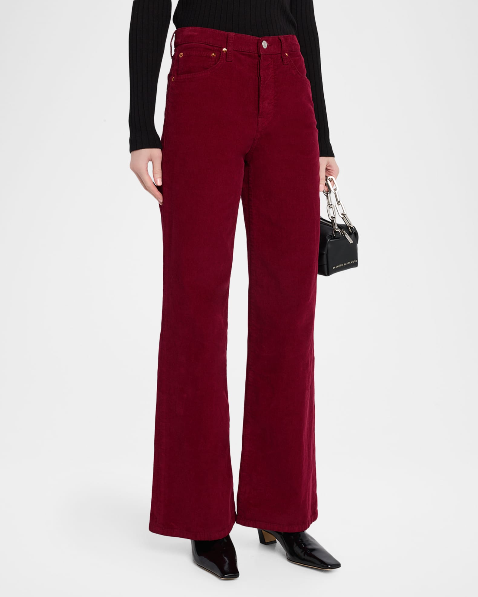 Studded Wide Flare Corduroy Pants | Neiman Marcus