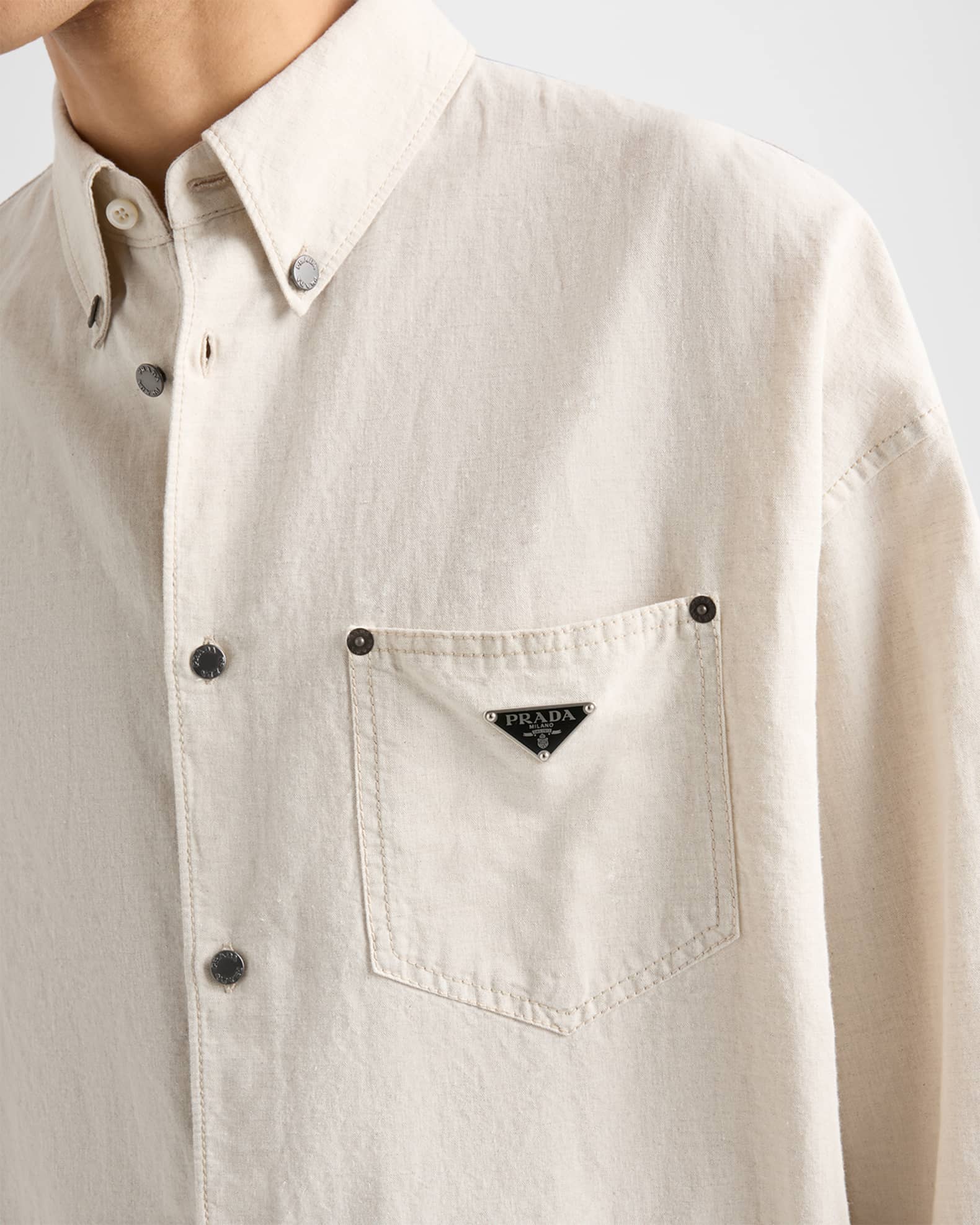 Prada Men's Long-Sleeve Chambray Shirt | Neiman Marcus