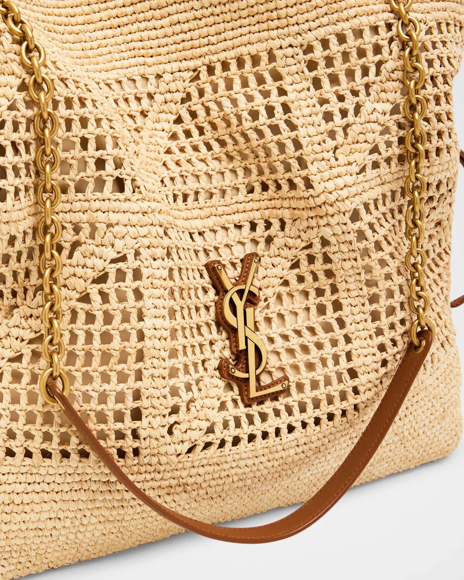 Saint Laurent Jamie YSL Shopper Tote Bag in Woven Raffia | Neiman Marcus