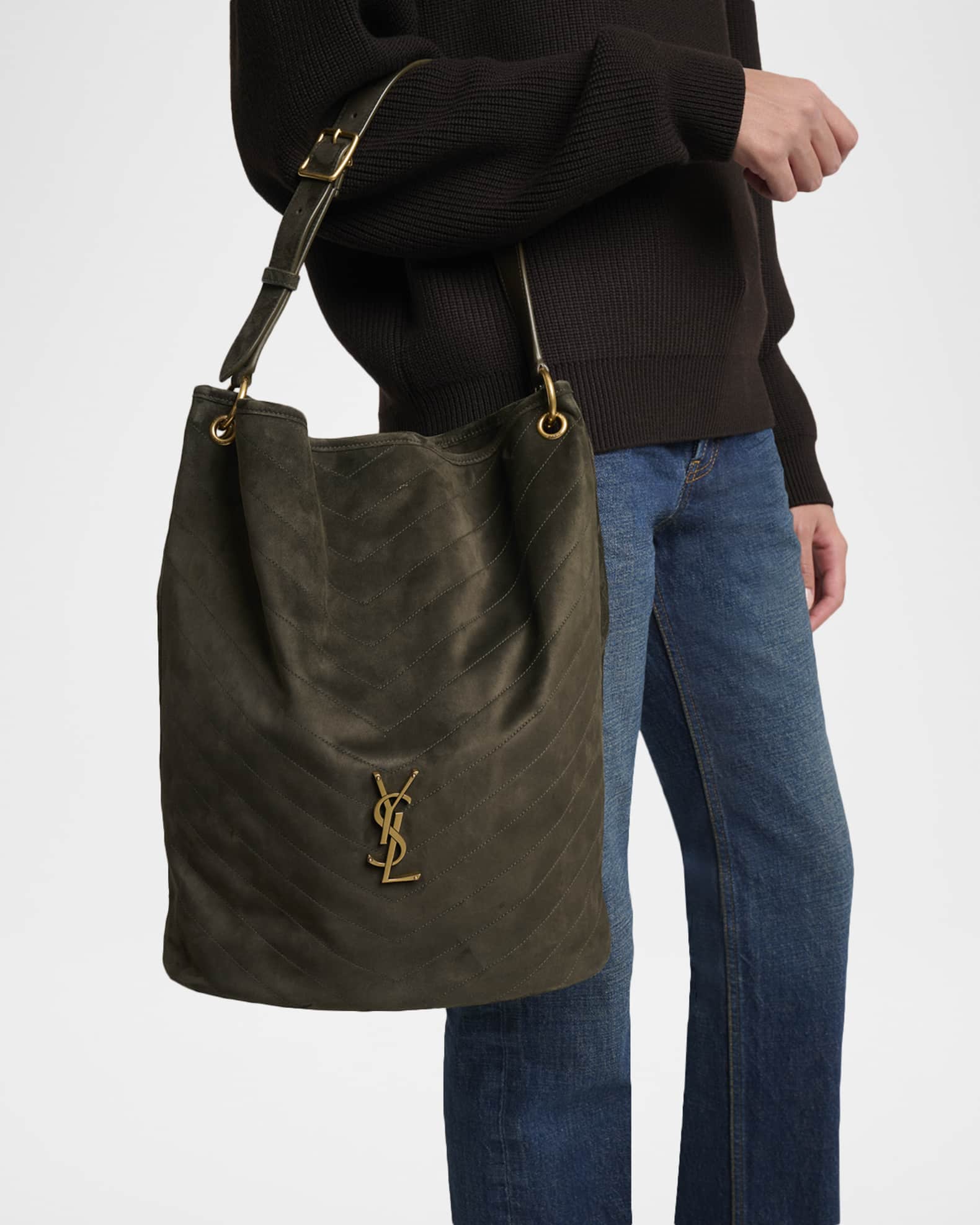 Saint Laurent Niki YSL Bucket Bag in Quilted Suede | Neiman Marcus