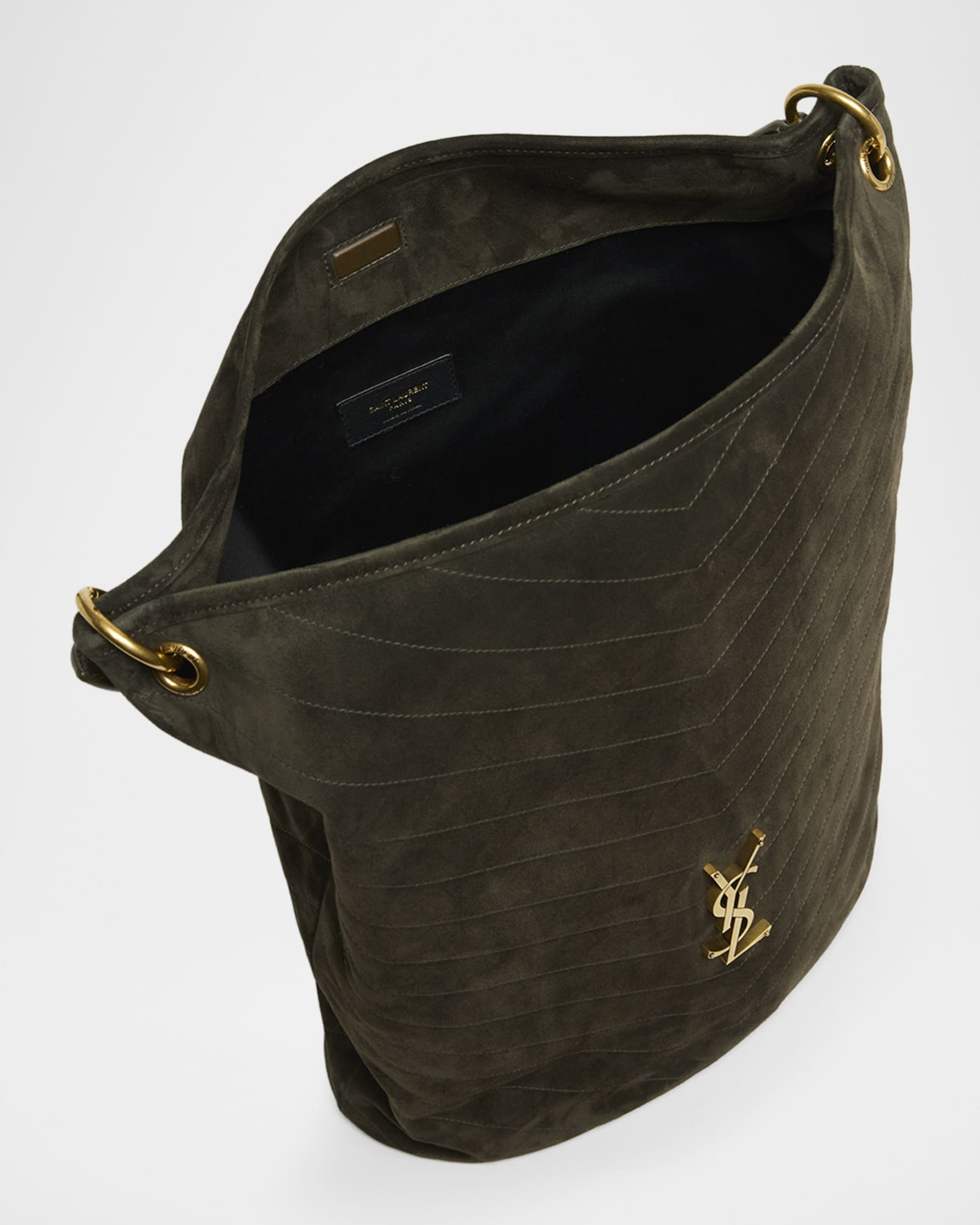 Saint Laurent Niki YSL Bucket Bag in Quilted Suede | Neiman Marcus