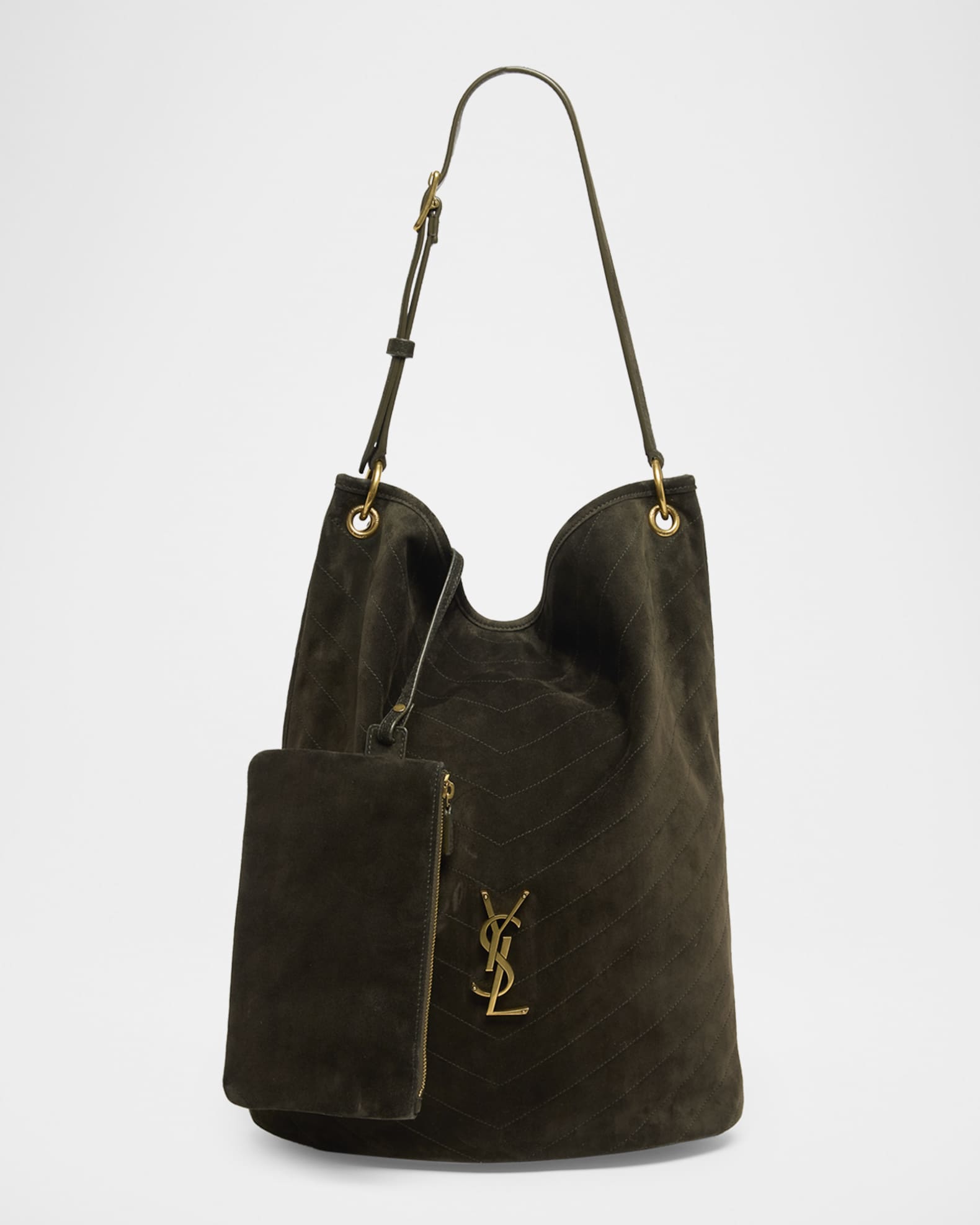 Saint Laurent Niki YSL Bucket Bag in Quilted Suede | Neiman Marcus