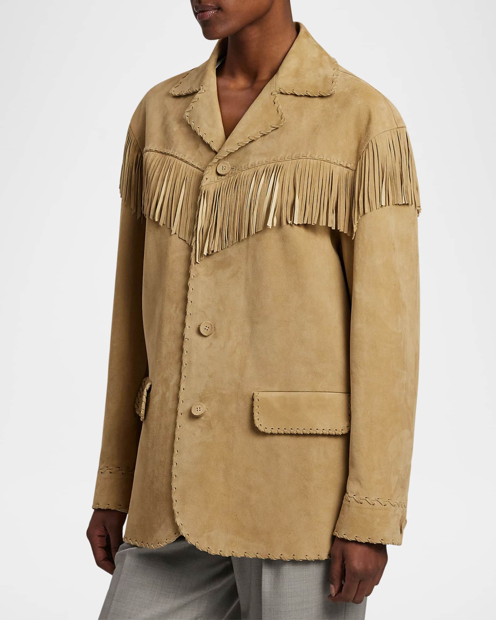 Ralph Lauren Collection Ryland Fringe-Trim Suede Coat | Neiman Marcus