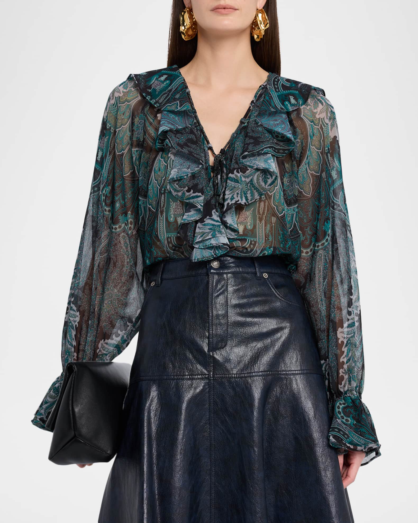 Kobi Halperin Locke Ruffle Tie-Neck Blouse | Neiman Marcus