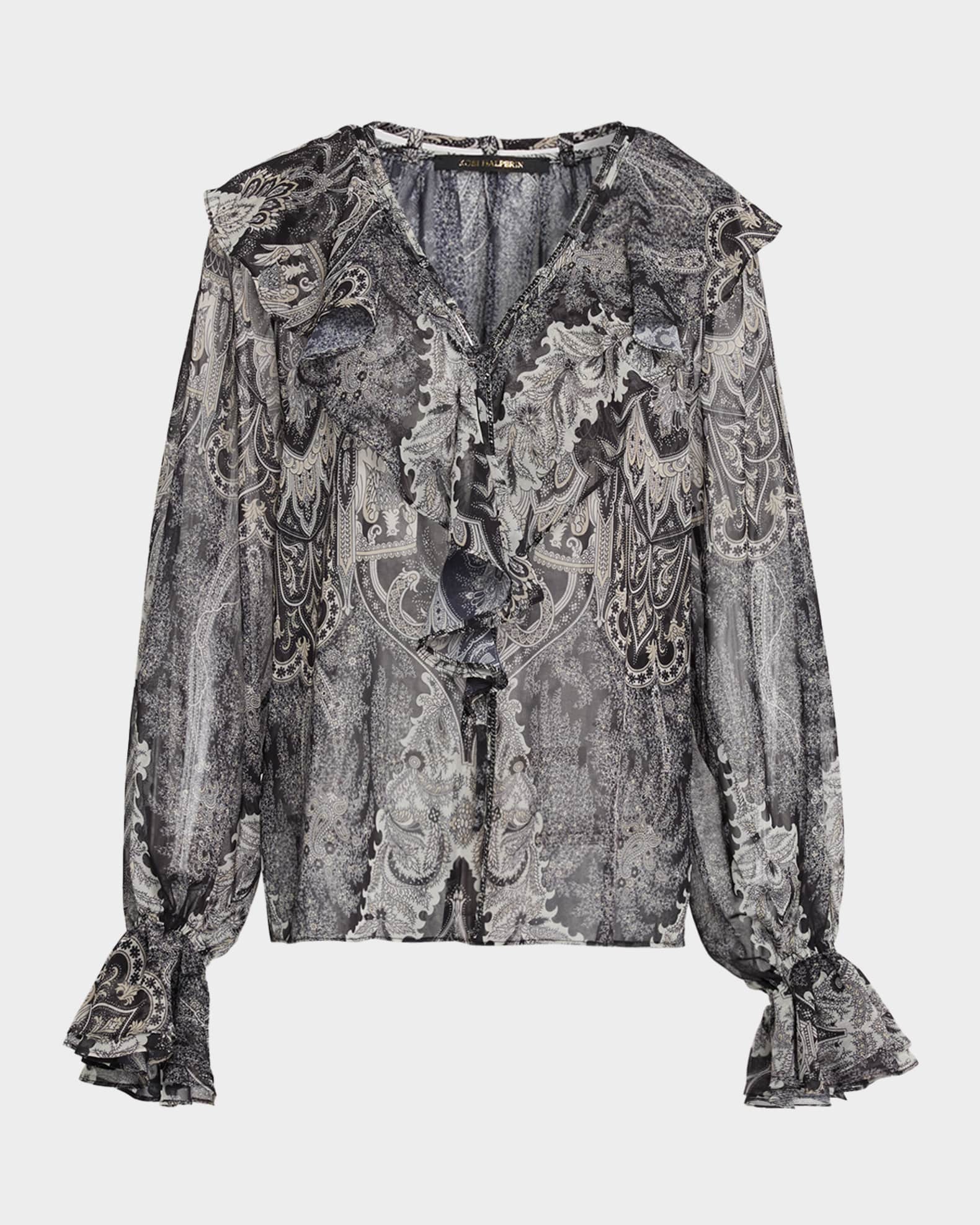 Kobi Halperin Locke Ruffle Tie-Neck Blouse | Neiman Marcus