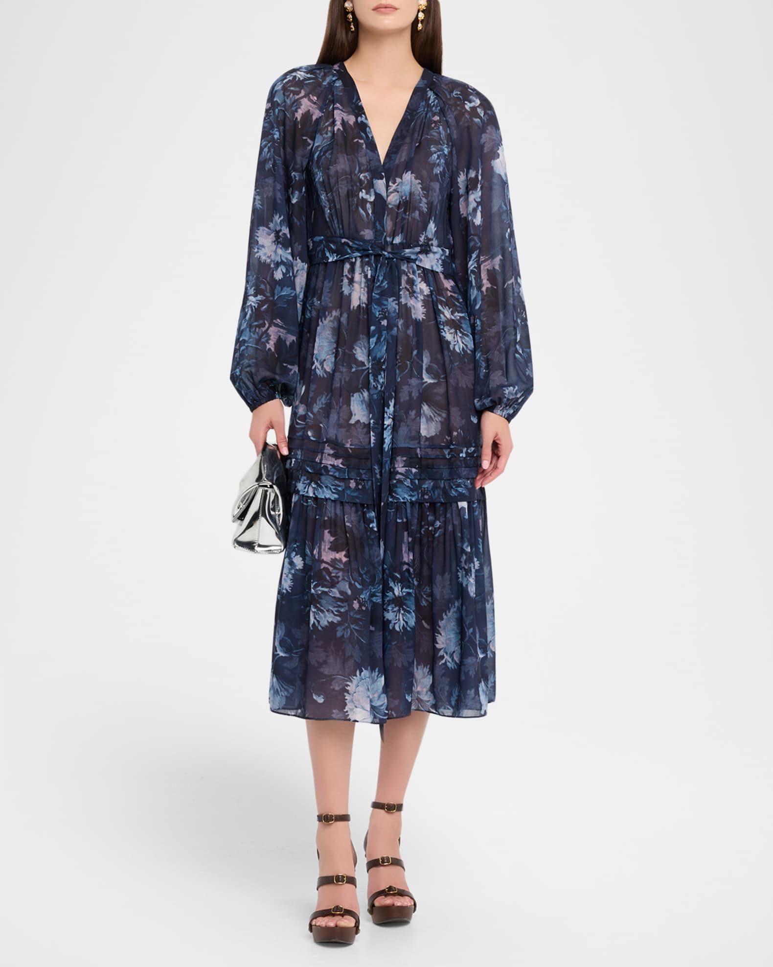Kobi Halperin Belle Tiered Floral-Print Midi Dress | Neiman Marcus