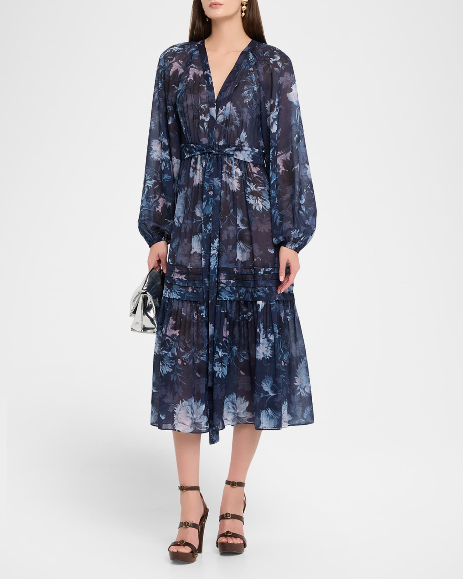 Kobi Halperin Belle Tiered Floral-Print Midi Dress | Neiman Marcus