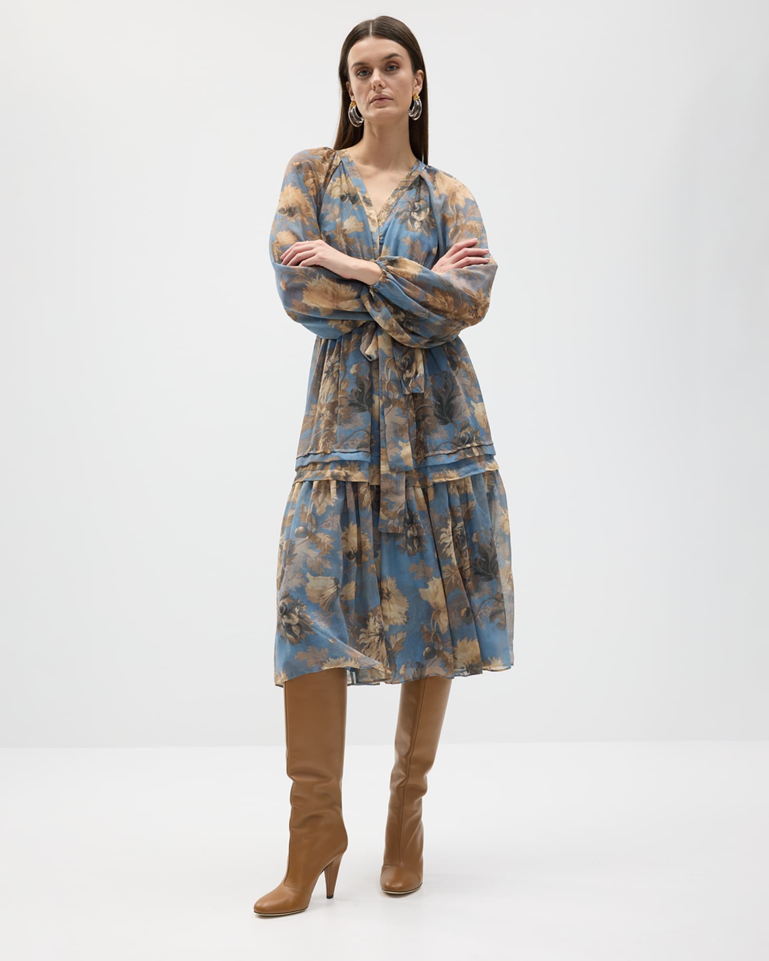 Kobi Halperin Belle Tiered Floral-Print Midi Dress | Neiman Marcus