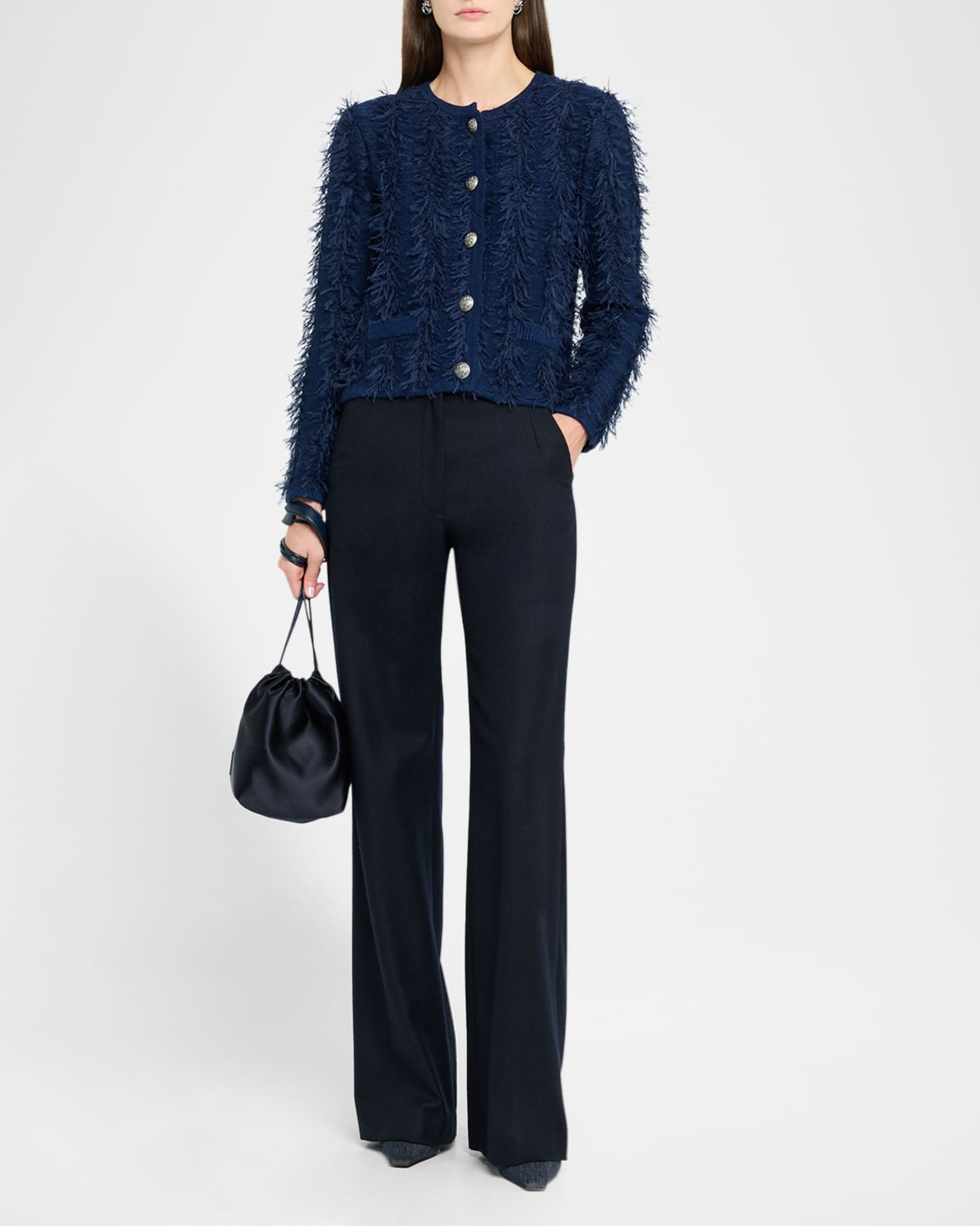 Kobi Halperin Lyra Fringed Button-Down Sweater | Neiman Marcus