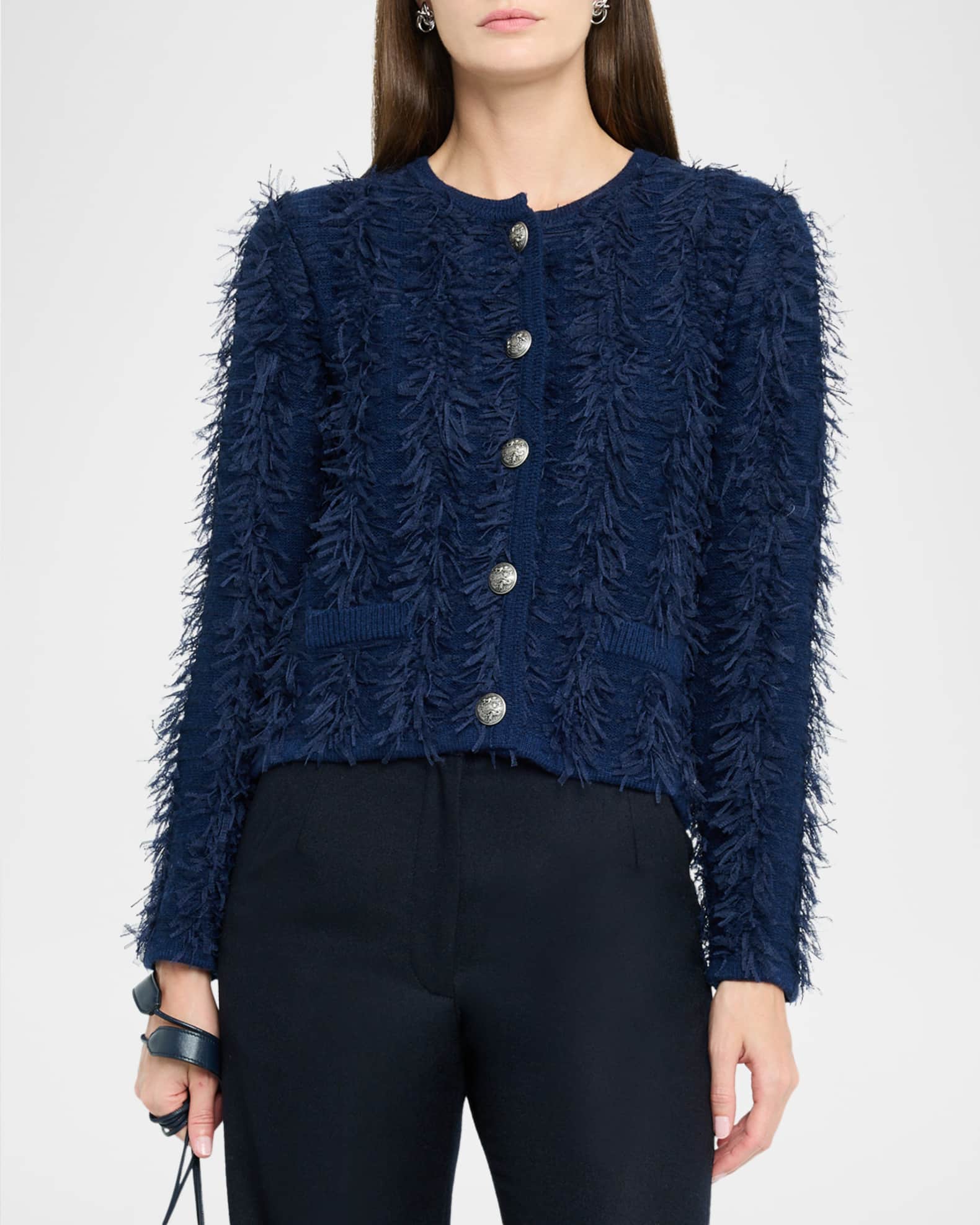 Kobi Halperin Lyra Fringed Button-Down Sweater | Neiman Marcus