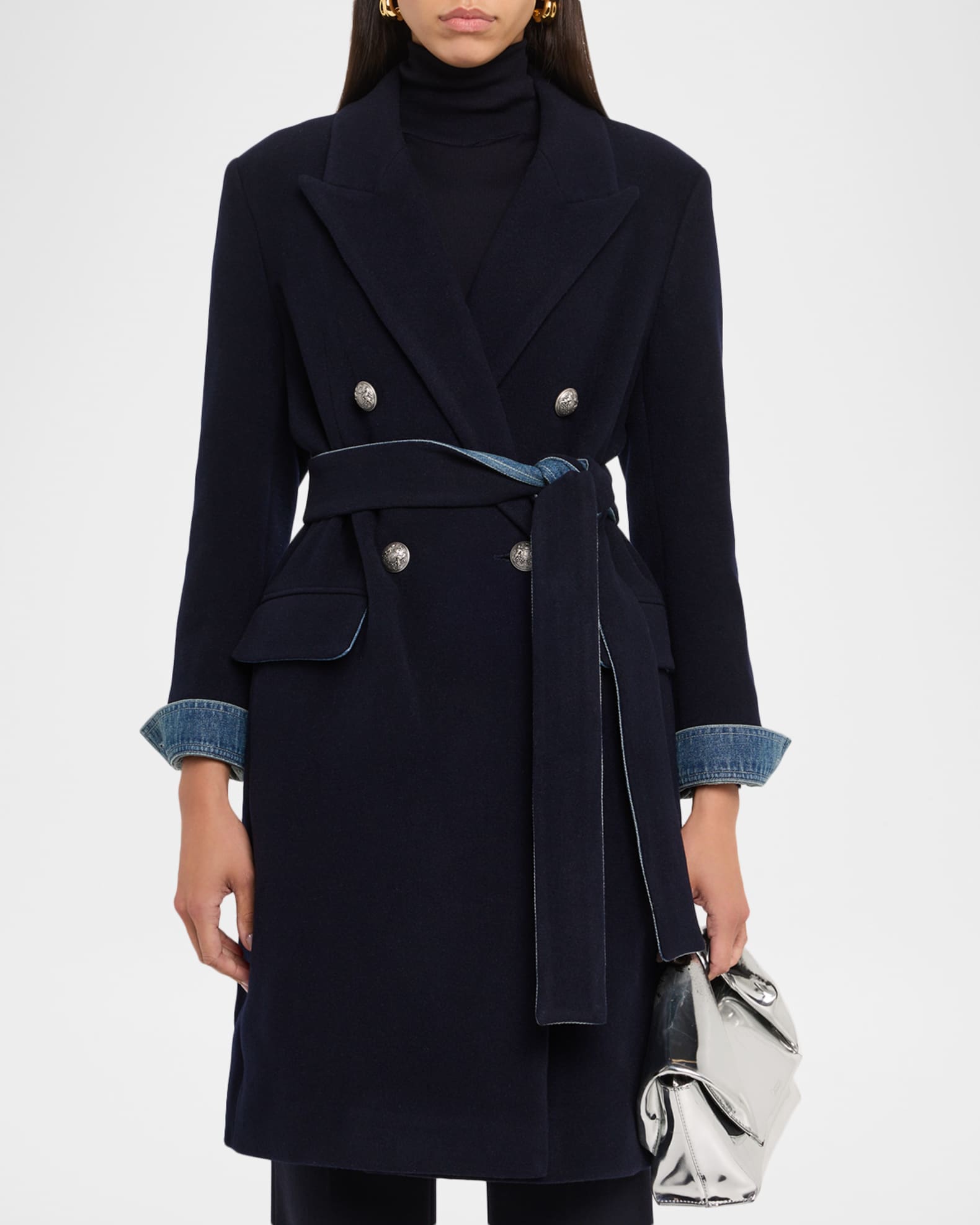 Kobi Halperin Otto Denim-Trim Wool Coat | Neiman Marcus