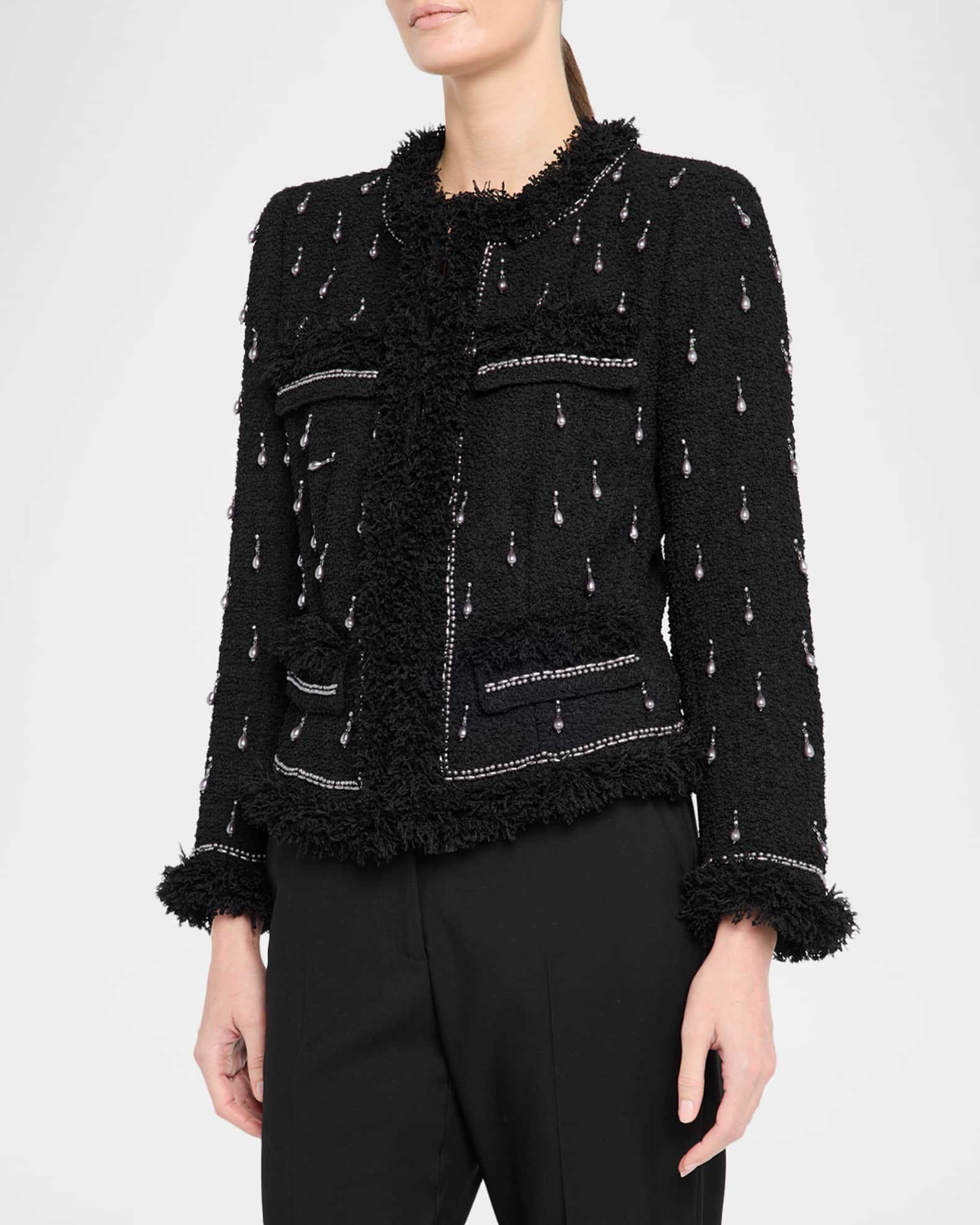 Kobi Halperin Hana Beaded Fringe-Trim Tweed Jacket | Neiman Marcus