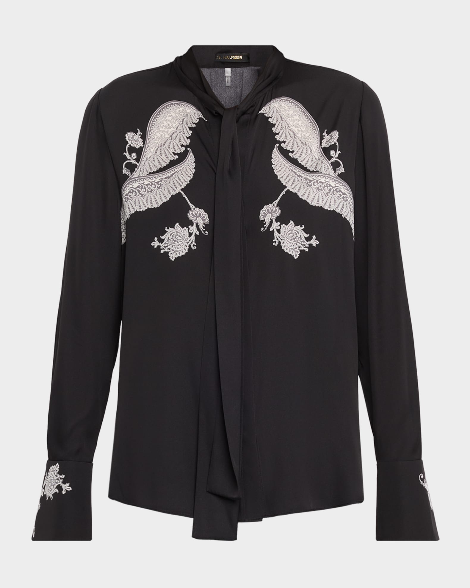 Kobi Halperin Cynthia Lace-Print Stretch Silk Blouse | Neiman Marcus