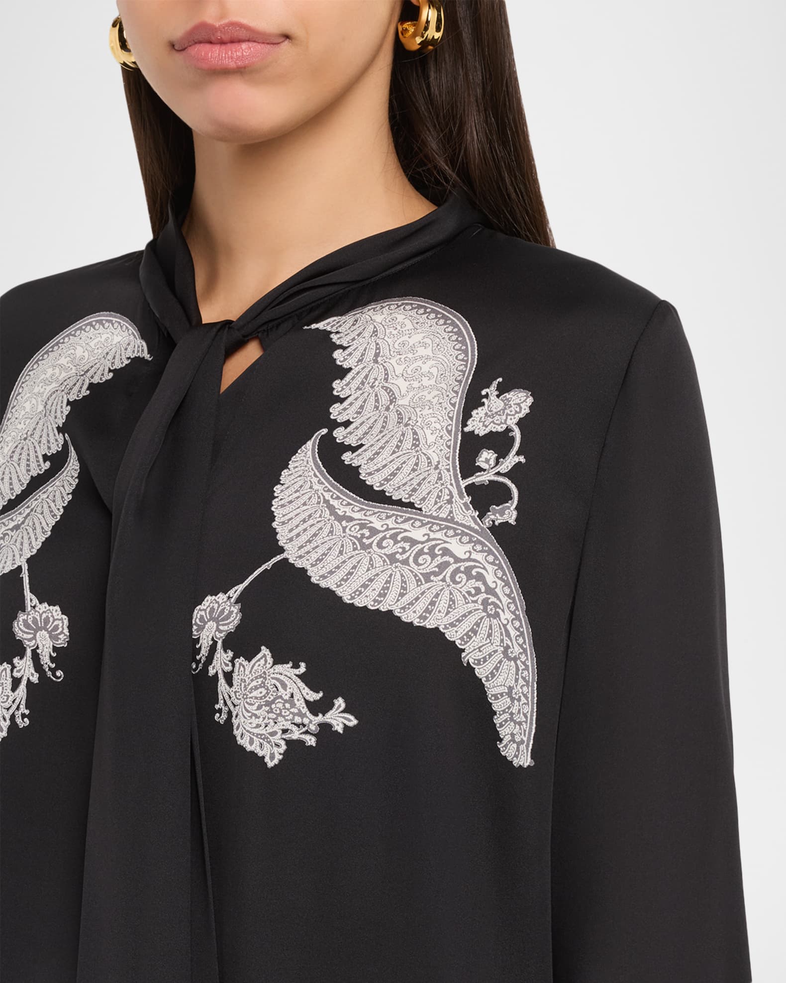 Kobi Halperin Cynthia Lace-Print Stretch Silk Blouse | Neiman Marcus