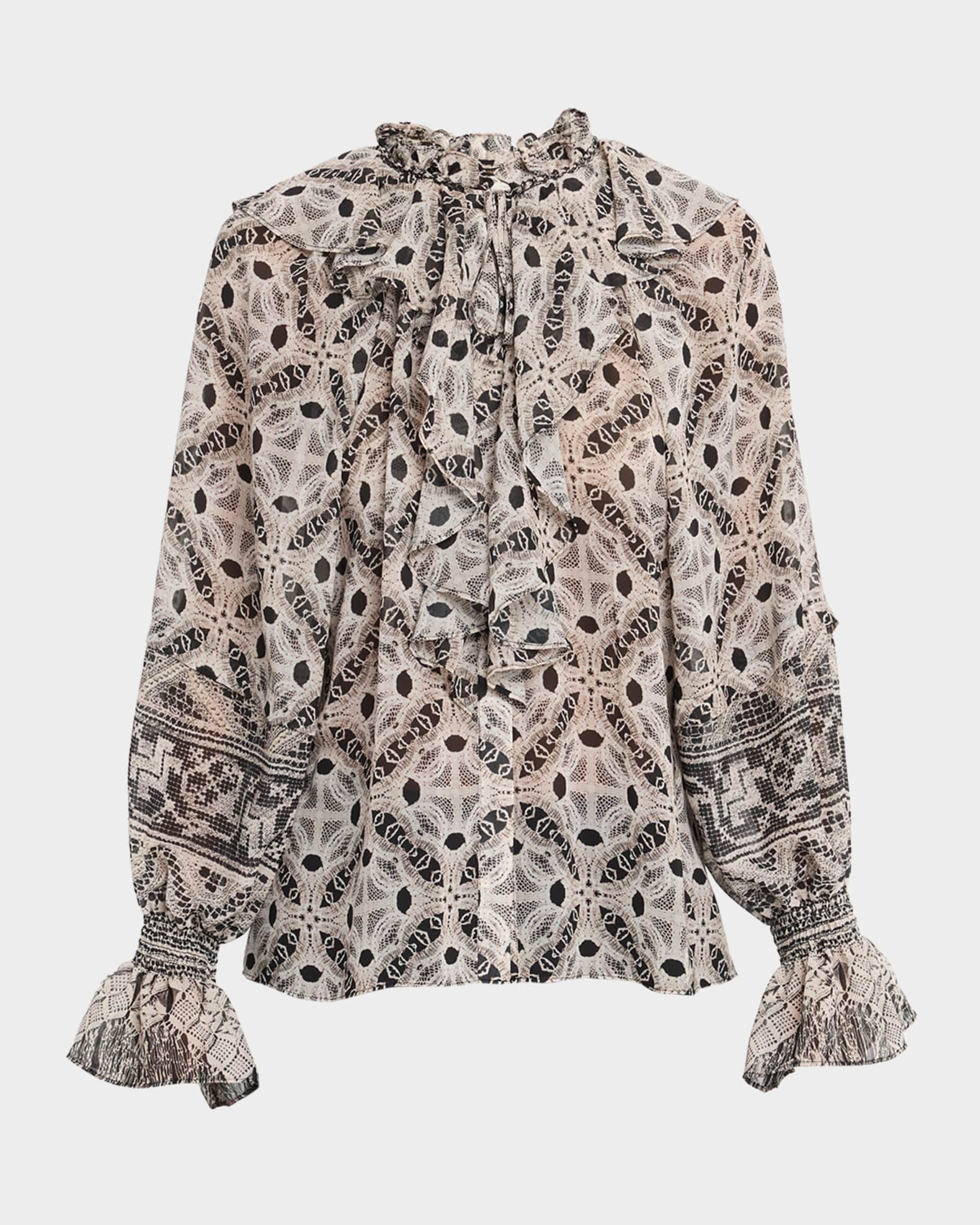 Kobi Halperin Glimmer Lace-Print Ruffle Blouse | Neiman Marcus