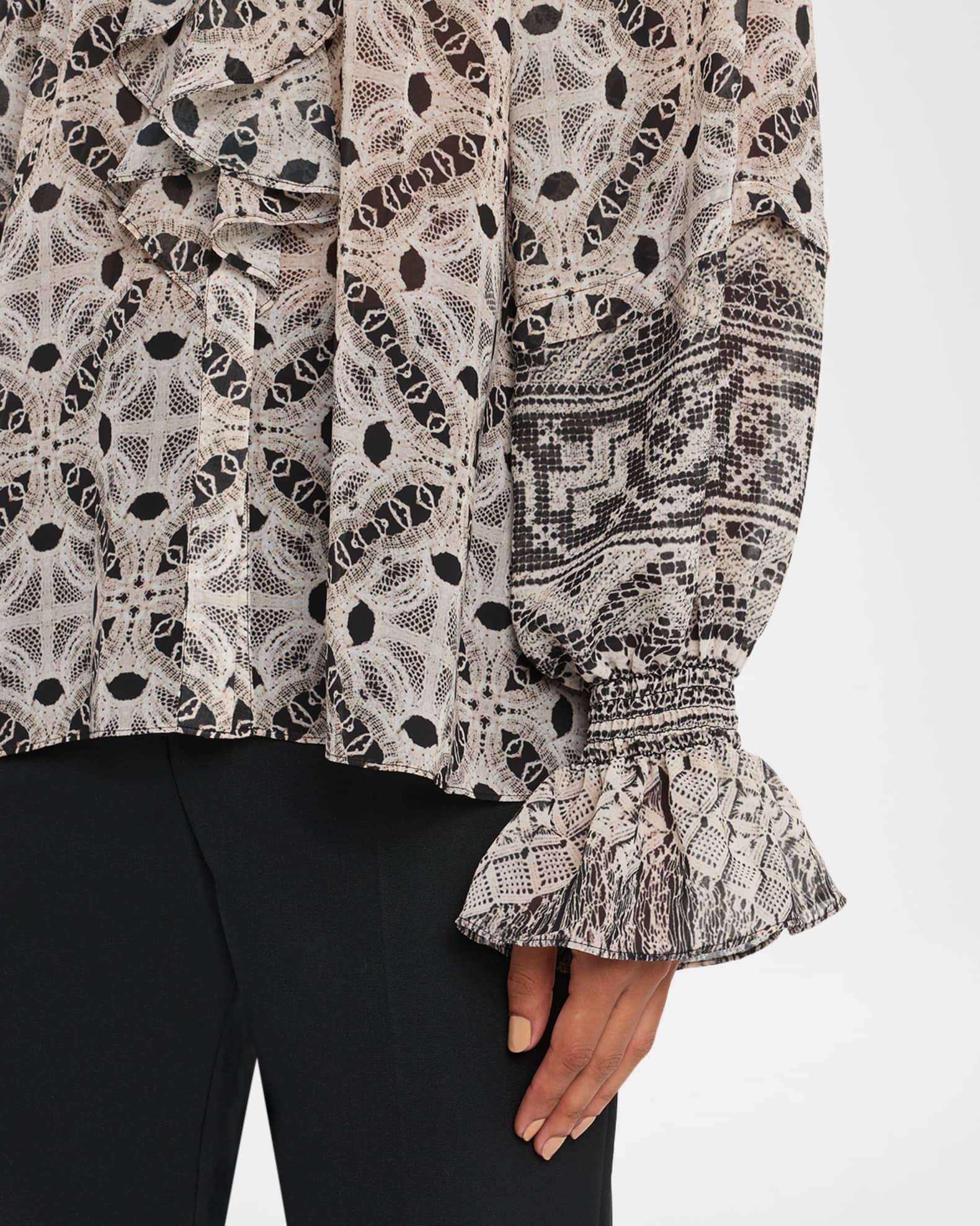 Kobi Halperin Glimmer Lace-Print Ruffle Blouse | Neiman Marcus
