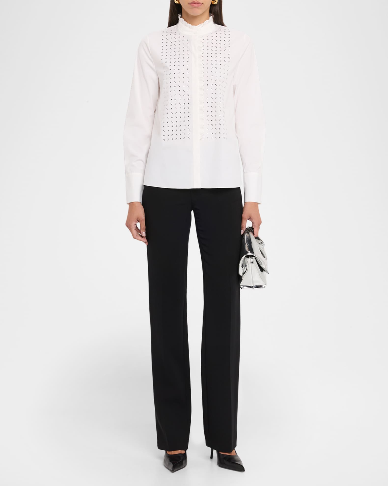 Kobi Halperin Mick Embellished Ruffle-Trim Blouse | Neiman Marcus