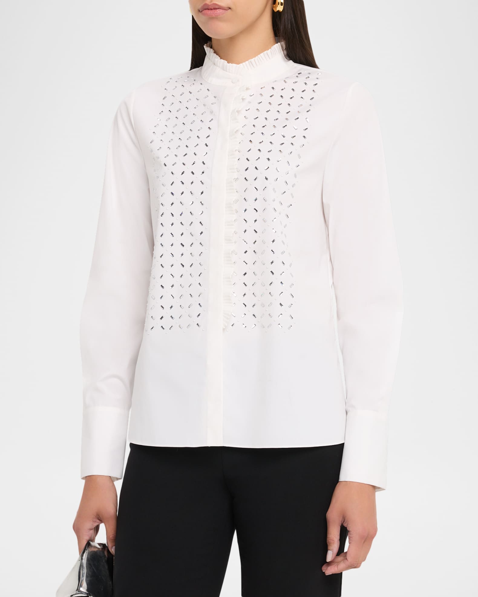 Kobi Halperin Mick Embellished Ruffle-Trim Blouse | Neiman Marcus