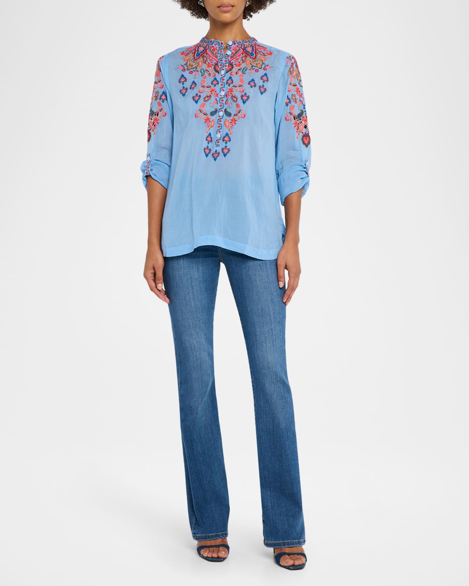 Johnny Was Alba Floral-Embroidered Georgette Blouse | Neiman Marcus