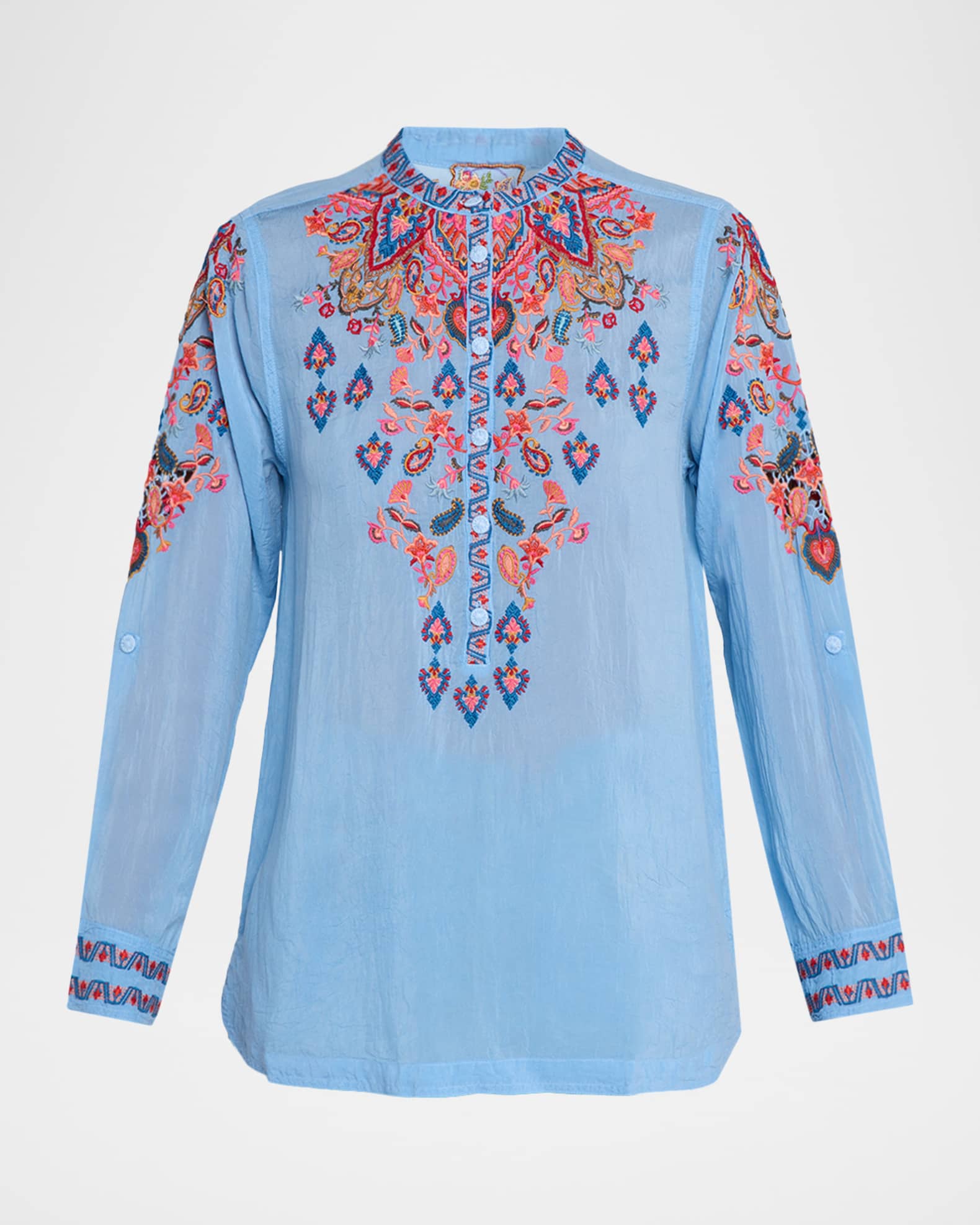 Johnny Was Alba Floral-Embroidered Georgette Blouse | Neiman Marcus