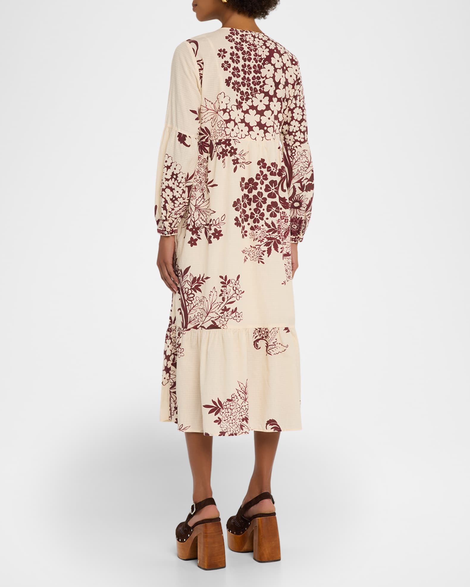 Johnny Was Tiered Bishop-Sleeve Dress | Neiman Marcus