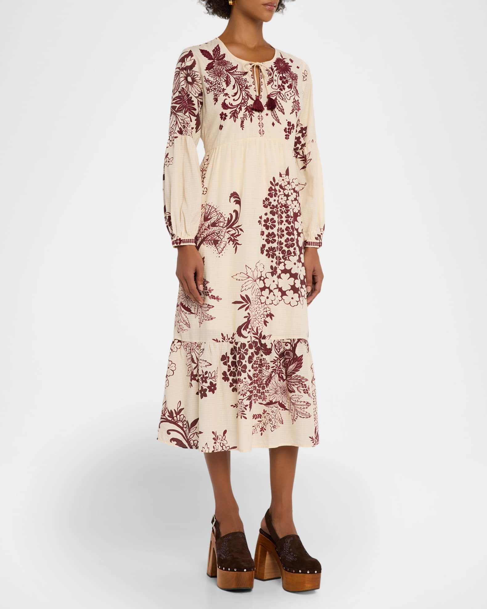 Johnny Was Tiered Bishop-Sleeve Dress | Neiman Marcus