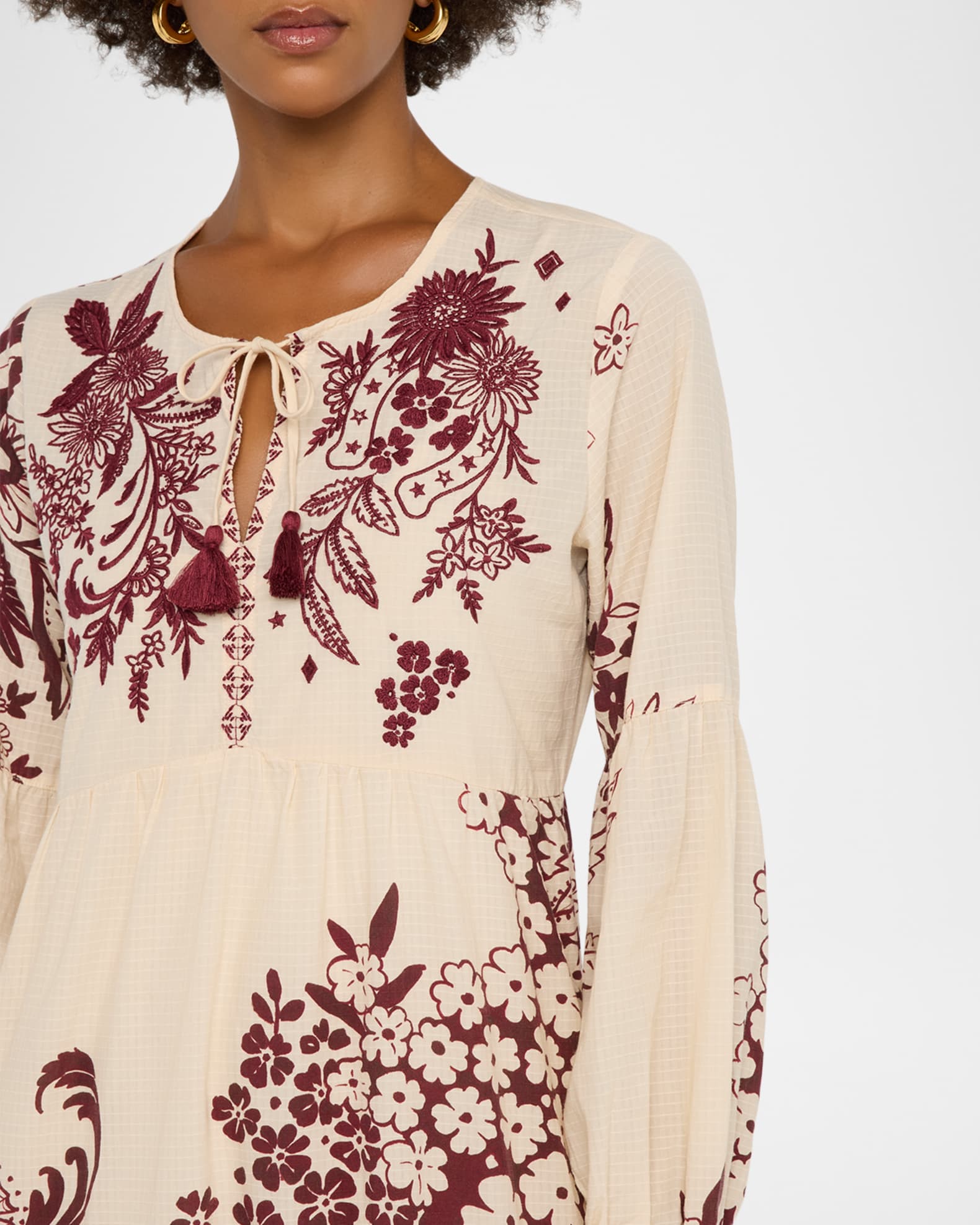 Johnny Was Tiered Bishop-Sleeve Dress | Neiman Marcus