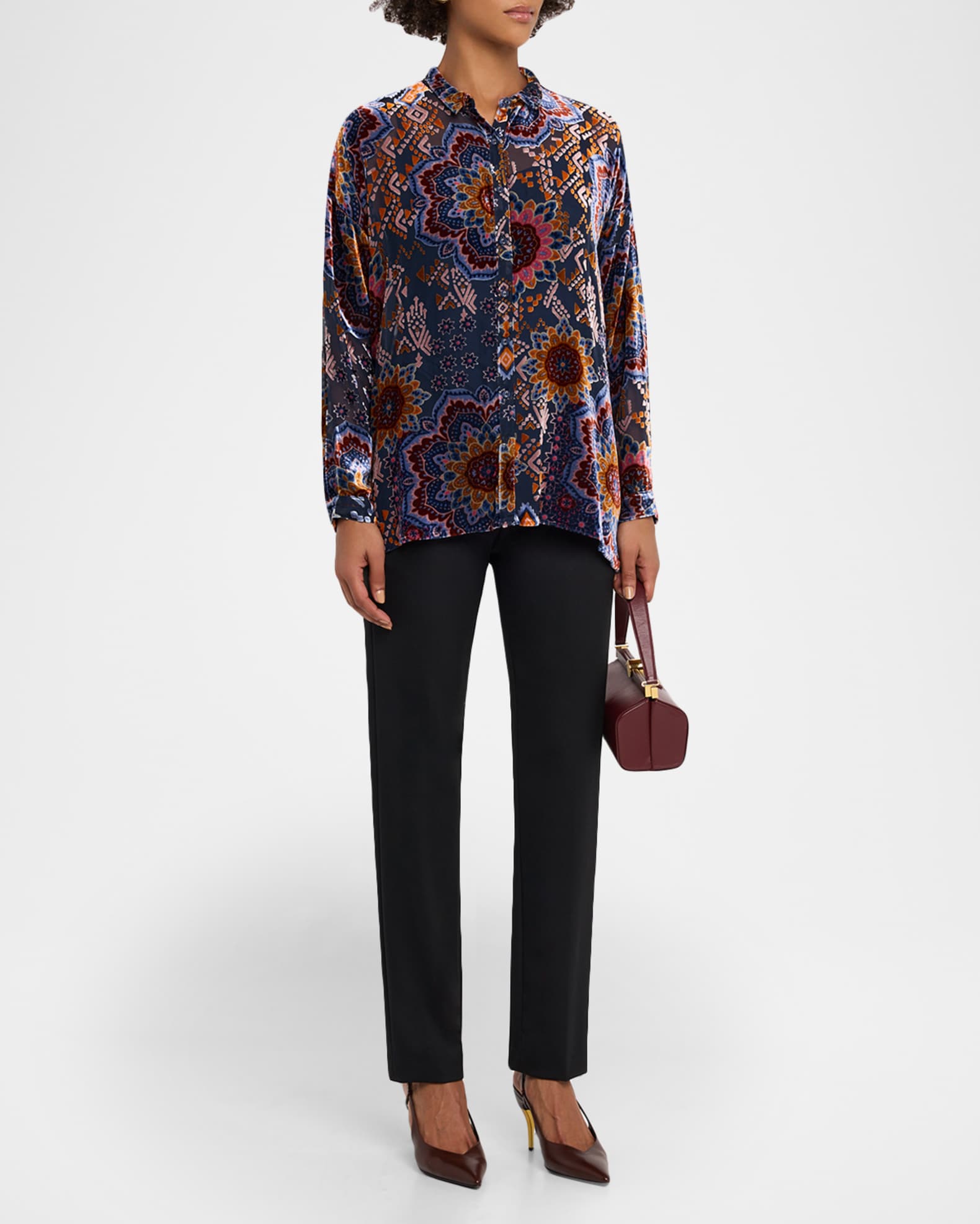 Johnny Was Audrey Oversized Floral Burnout Boyfriend Shirt | Neiman Marcus
