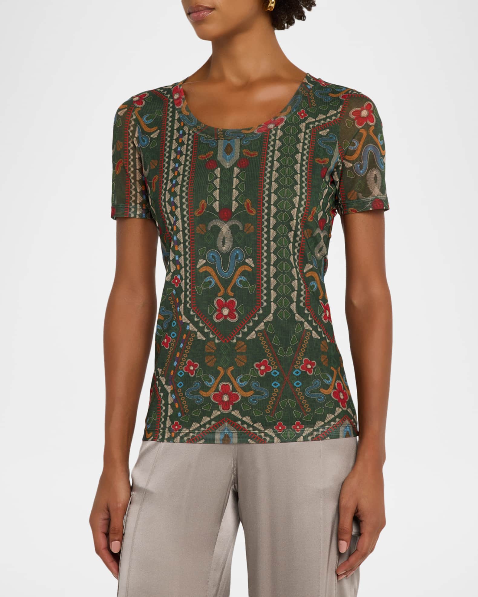 Johnny Was Nanette Short-Sleeve Mesh Tee | Neiman Marcus