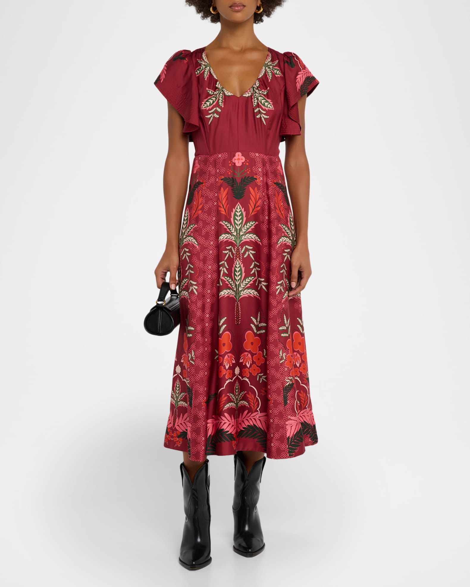 Johnny Was Annamay Floral & Geometric-Print Midi Dress | Neiman Marcus