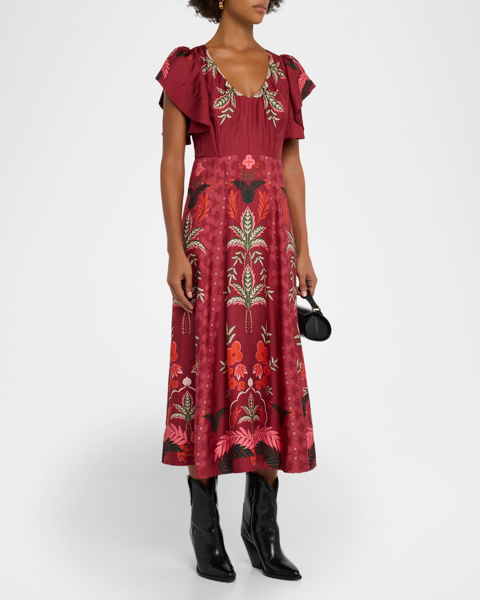 Johnny Was Annamay Floral & Geometric-Print Midi Dress | Neiman Marcus