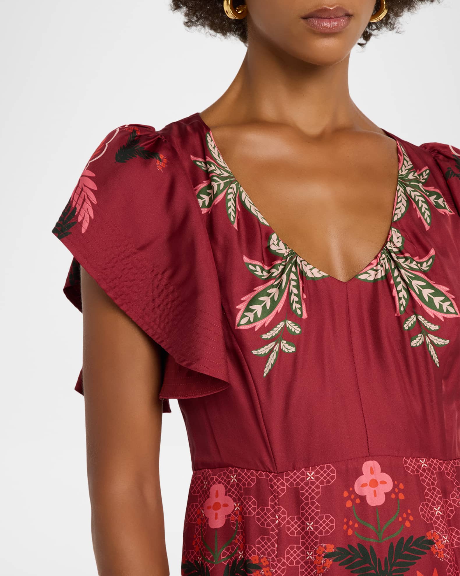 Johnny Was Annamay Floral & Geometric-Print Midi Dress | Neiman Marcus