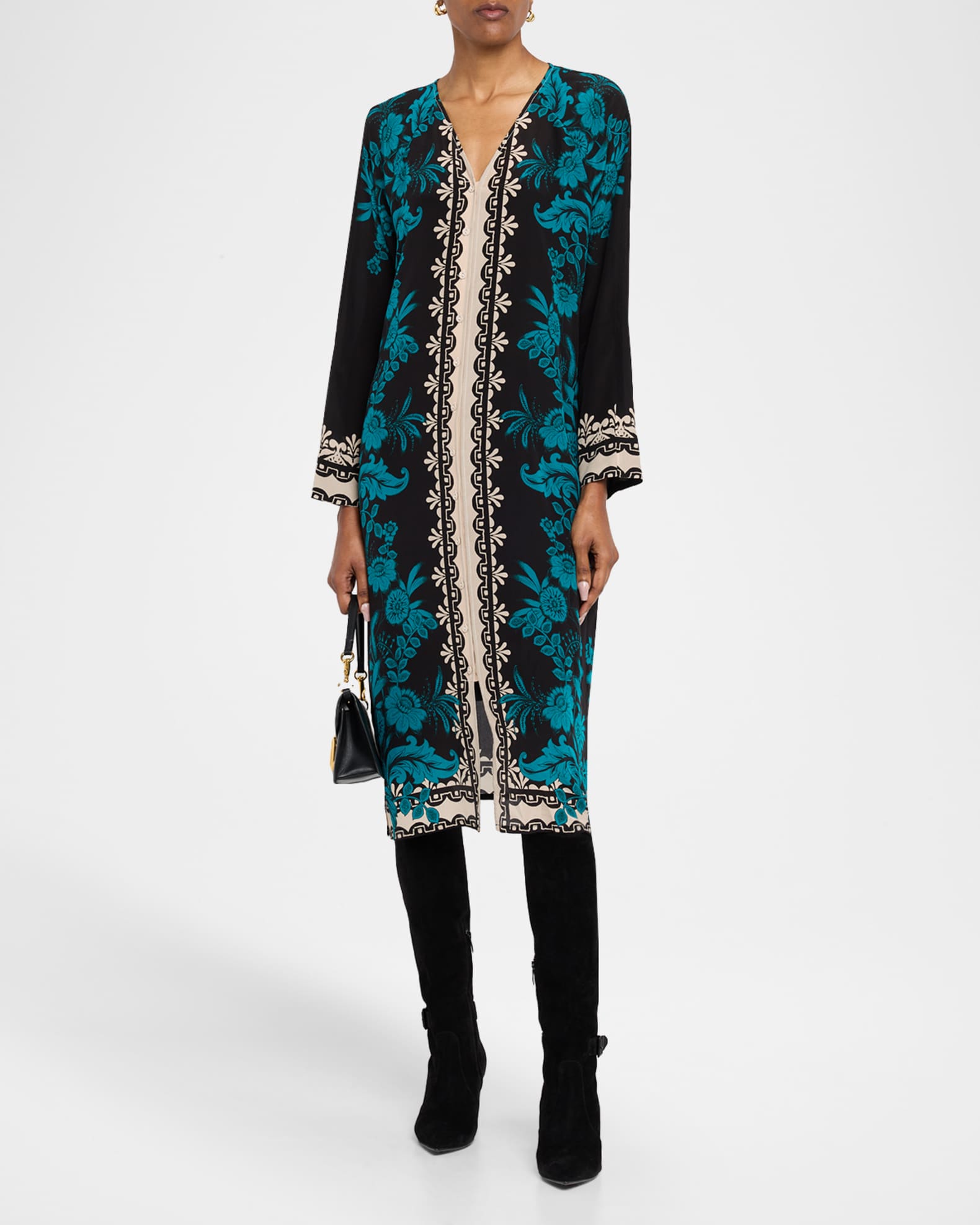 Johnny Was Herta Floral-Print Silk Midi Dress | Neiman Marcus