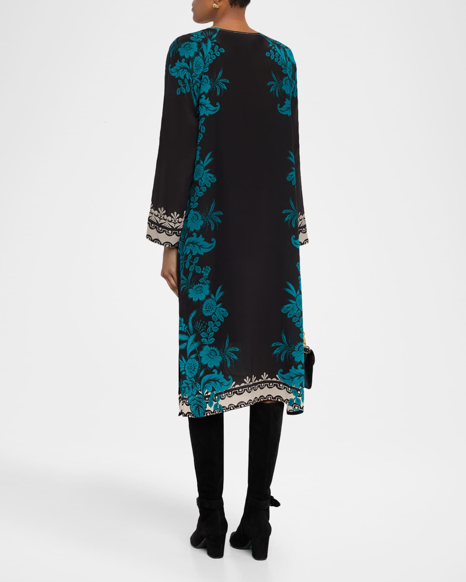 Johnny Was Herta Floral-Print Silk Midi Dress | Neiman Marcus