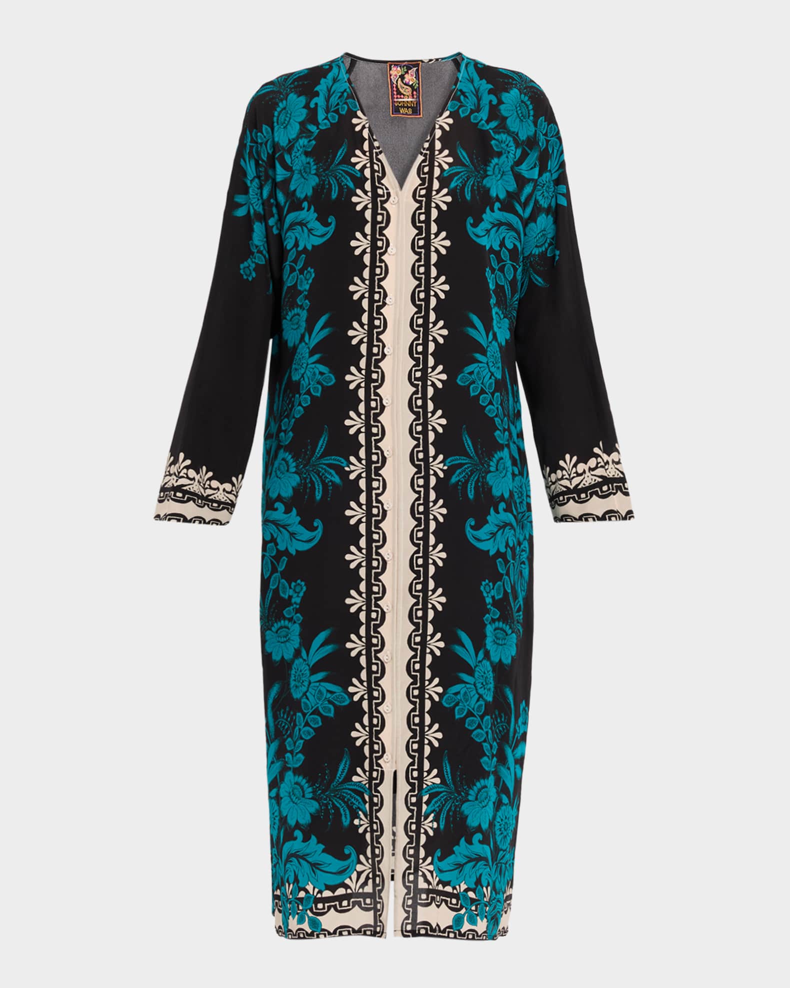 Johnny Was Herta Floral-Print Silk Midi Dress | Neiman Marcus