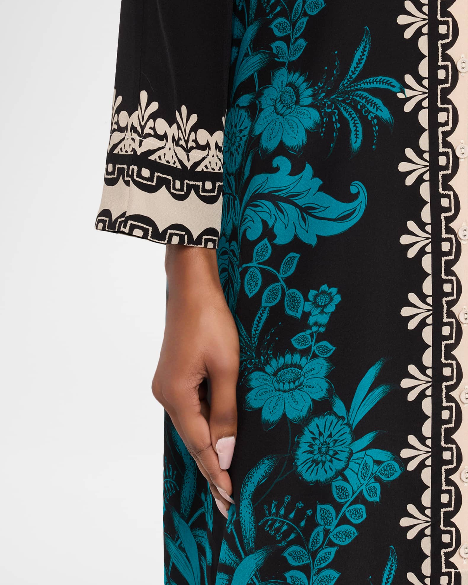 Johnny Was Herta Floral-Print Silk Midi Dress | Neiman Marcus