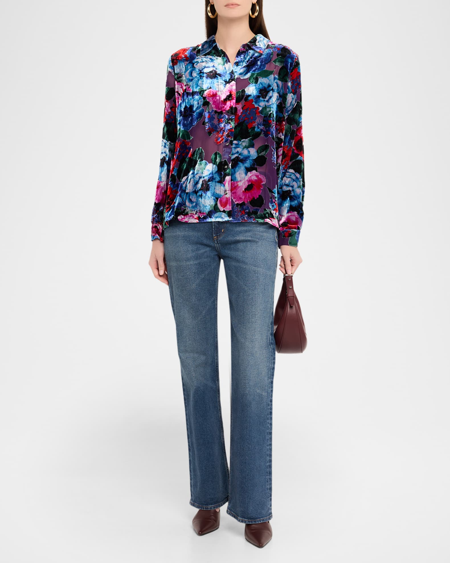 Johnny Was Velma Floral Flocked Button-Down Shirt | Neiman Marcus