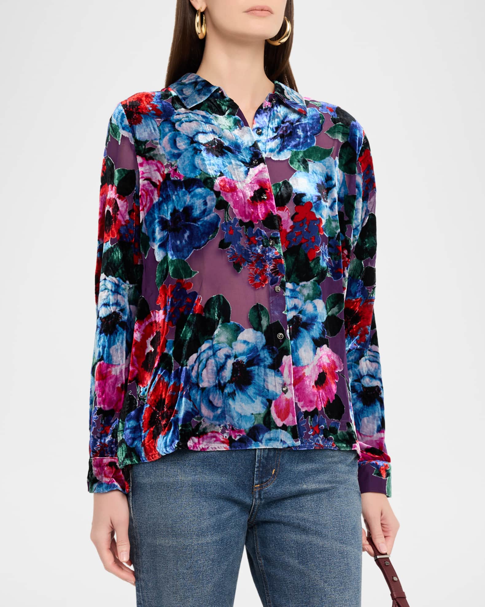 Johnny Was Velma Floral Flocked Button-Down Shirt | Neiman Marcus