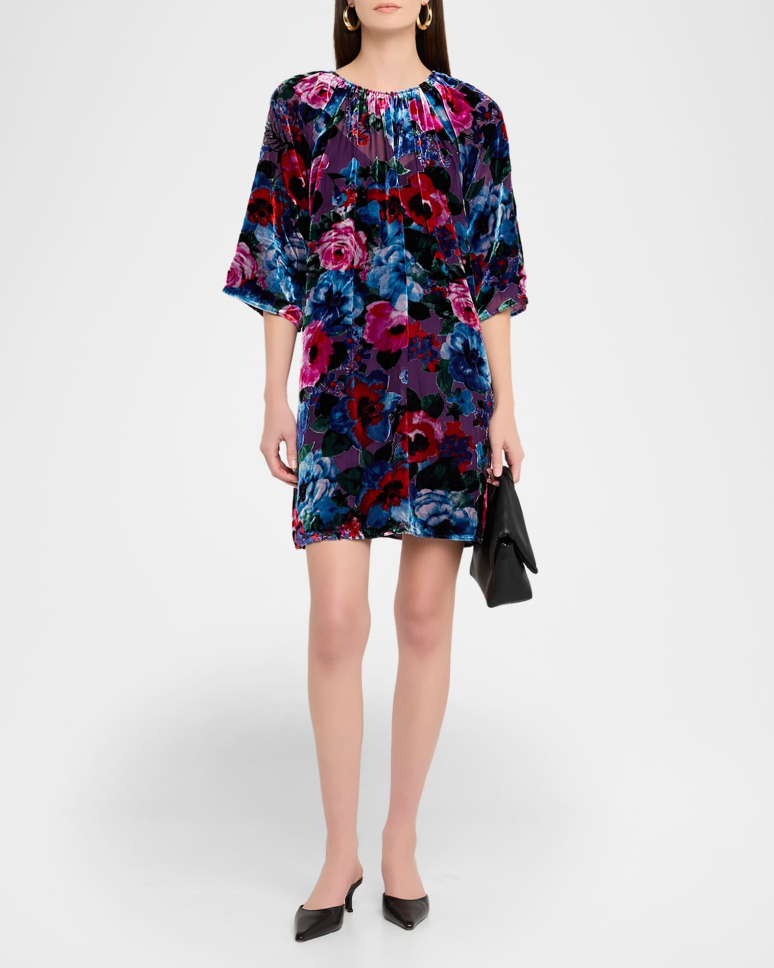 Johnny Was Hollis Flocked Mini Shift Dress | Neiman Marcus