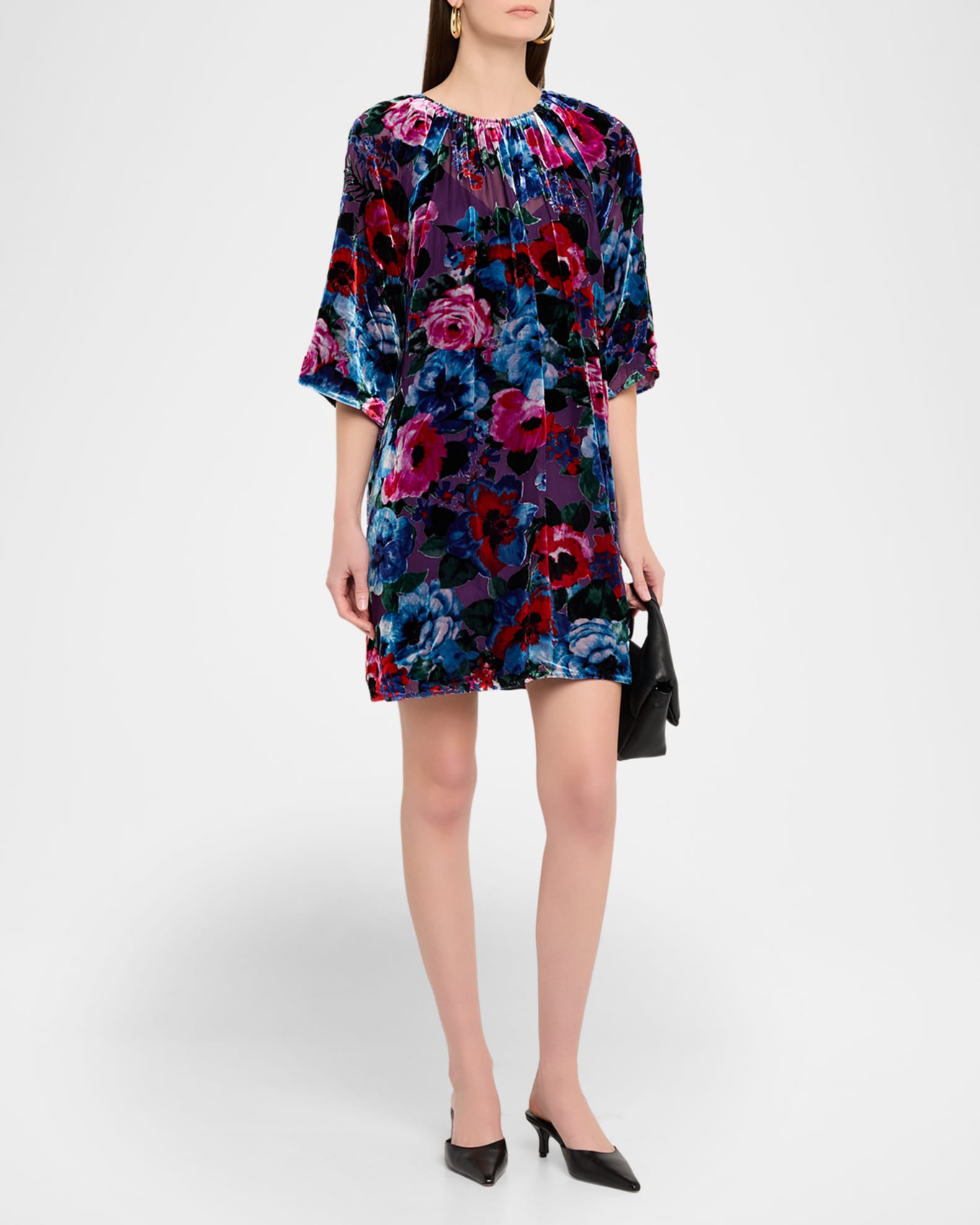 Johnny Was Hollis Flocked Mini Shift Dress | Neiman Marcus