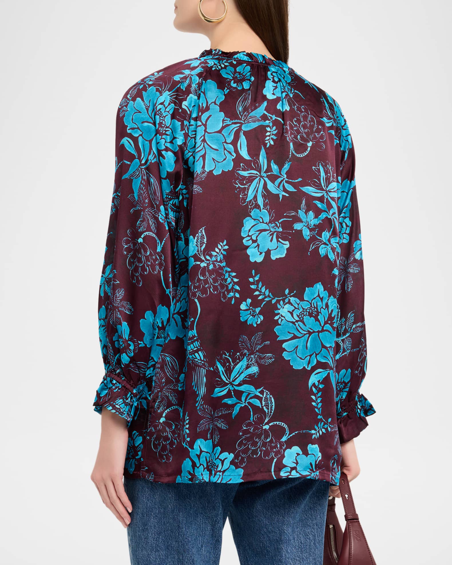 Johnny Was Floral-Print Ruffle Field Tunic | Neiman Marcus