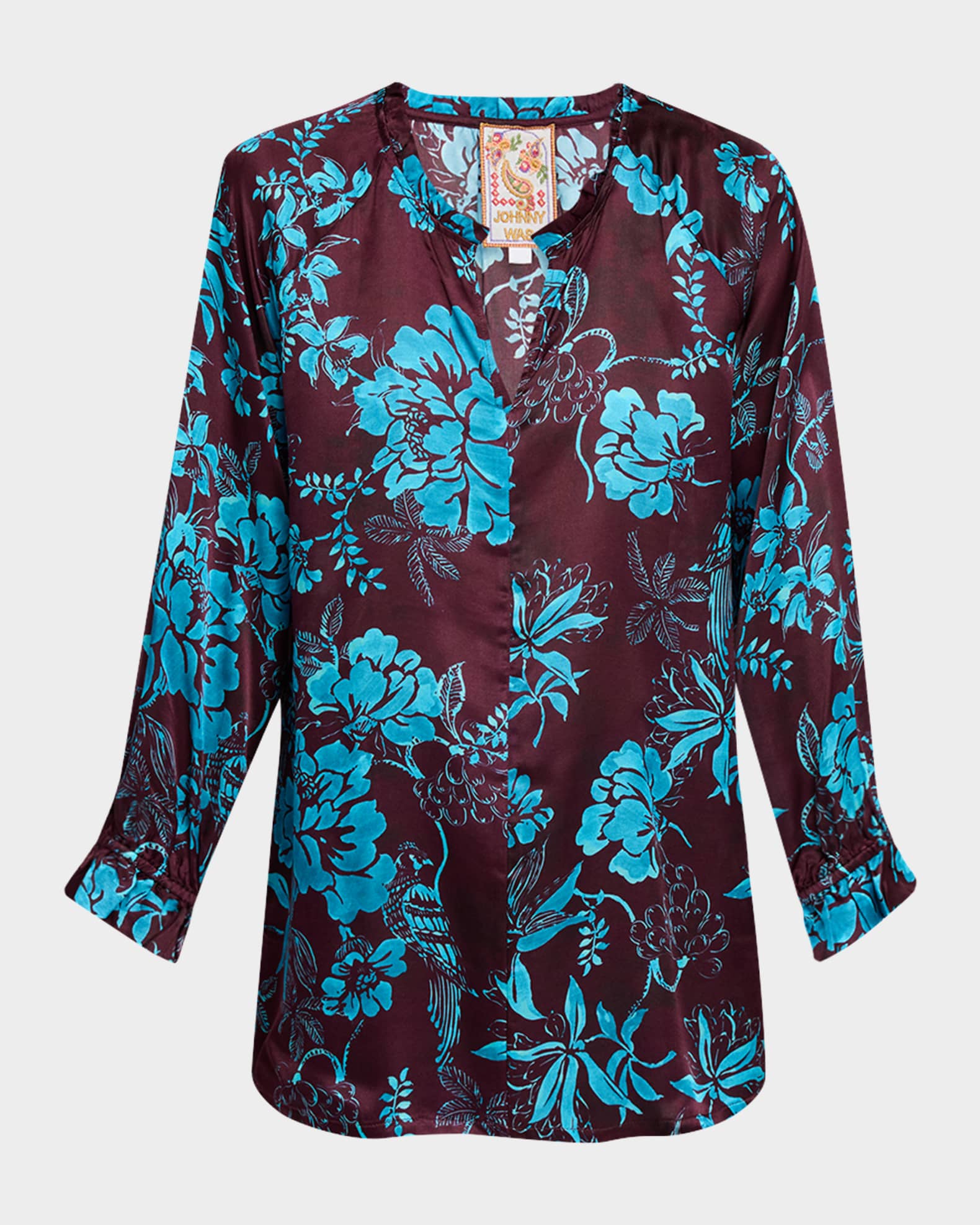 Johnny Was Floral-Print Ruffle Field Tunic | Neiman Marcus