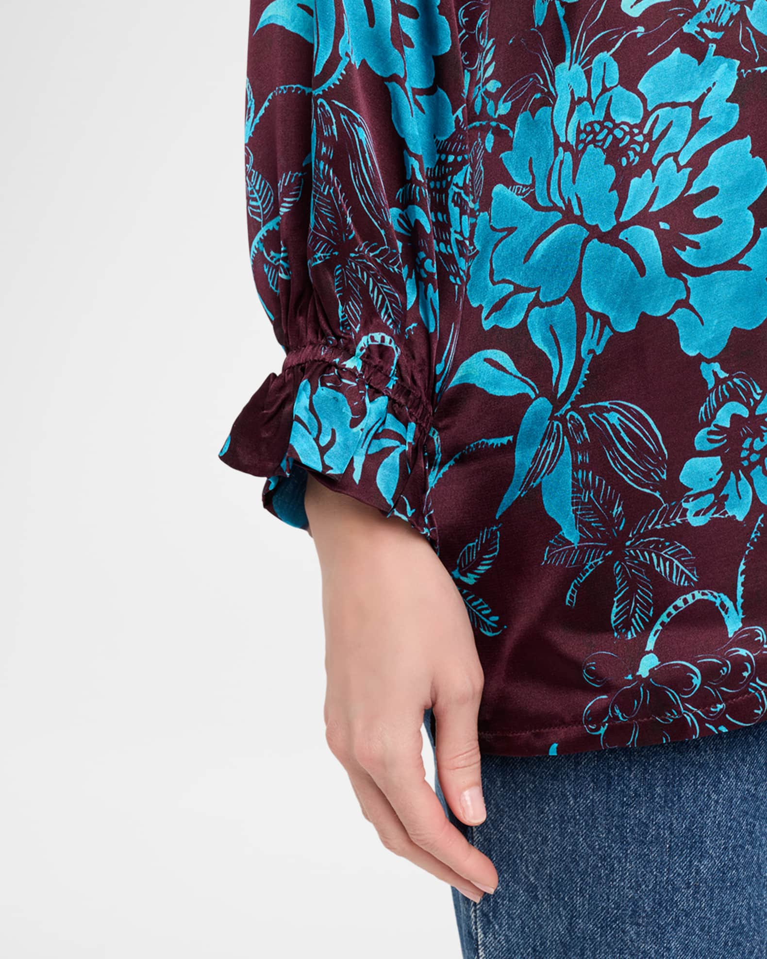 Johnny Was Floral-Print Ruffle Field Tunic | Neiman Marcus