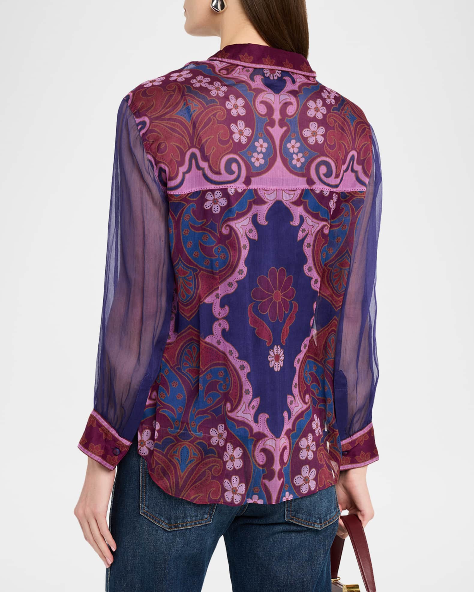 Johnny Was Itzel Floral-Print Silk Chiffon Shirt | Neiman Marcus