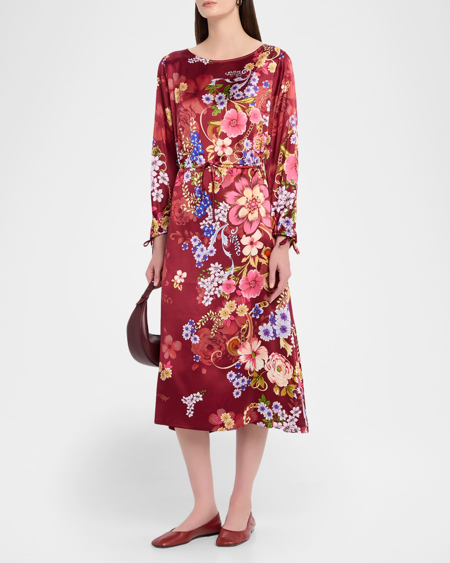 Johnny Was Lorella Floral-Print Silk Midi Dress | Neiman Marcus